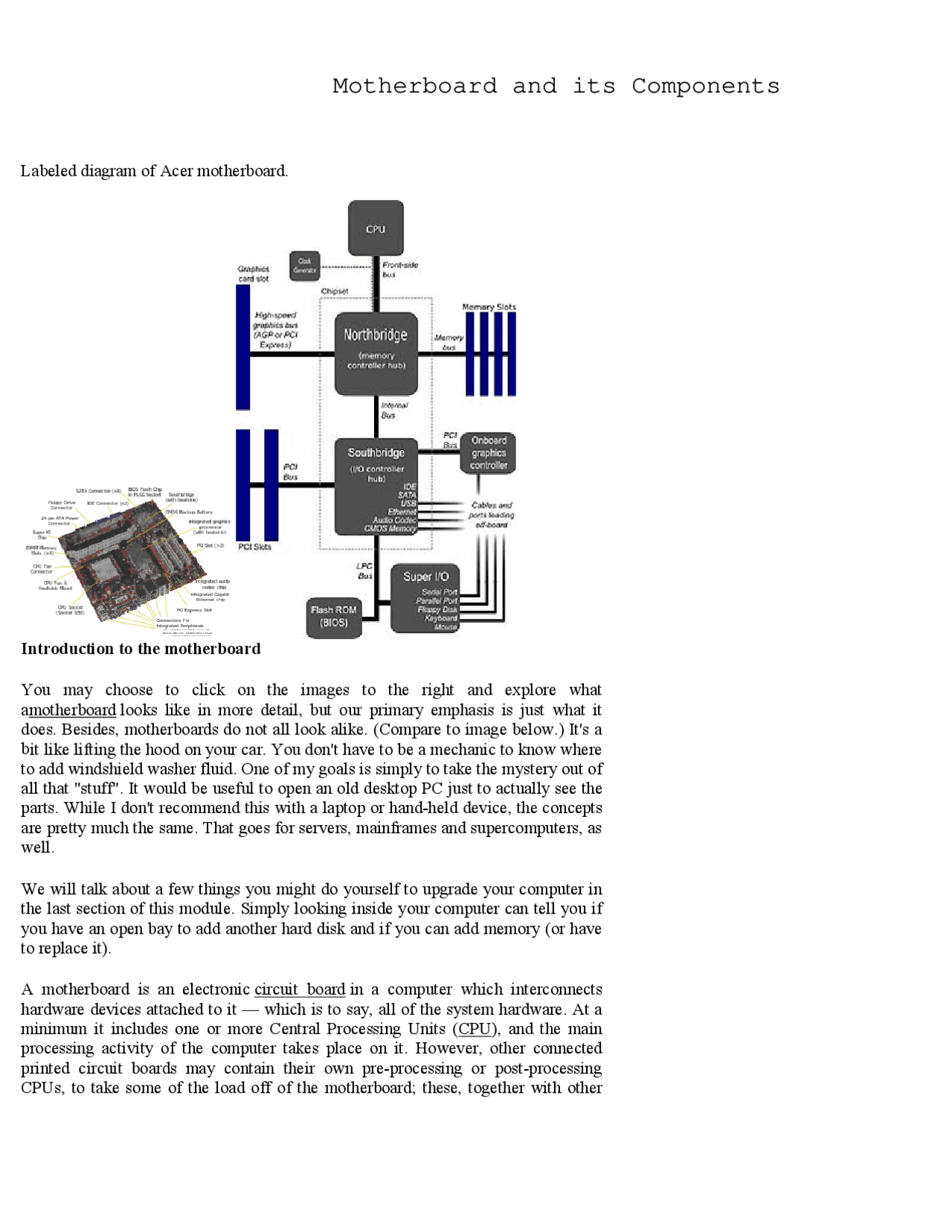 Motherboard and its Components | Slides Technology | Docsity