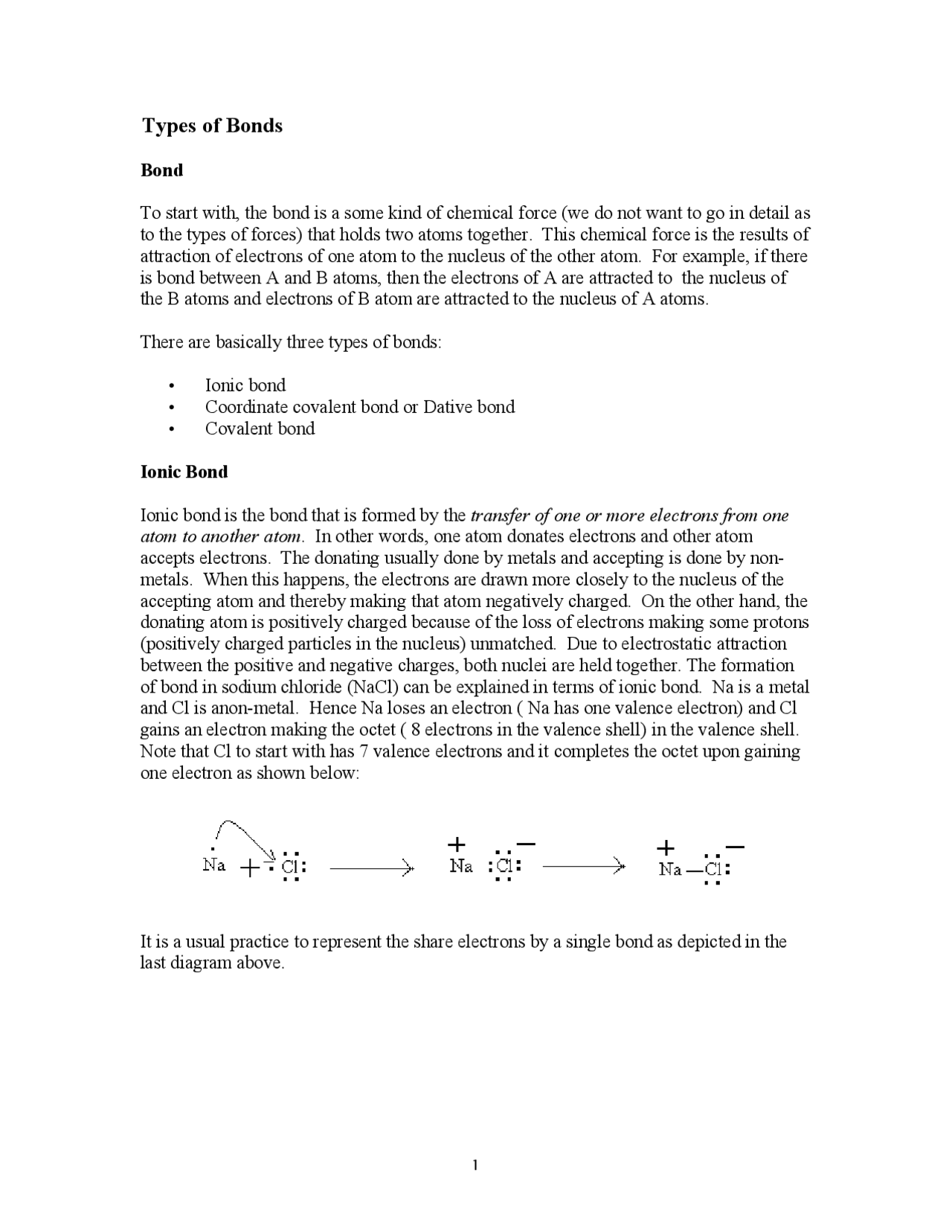Types Of Bonds Summaries Chemistry Docsity