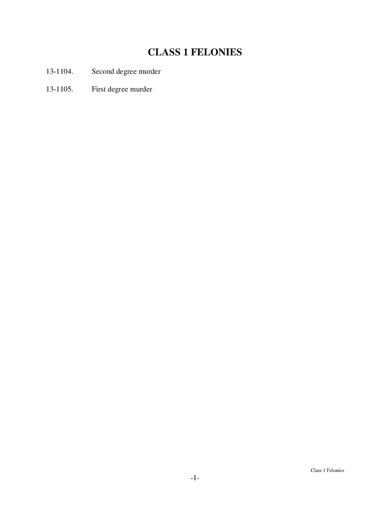 CLASS 1 FELONIES | Exams Law | Docsity