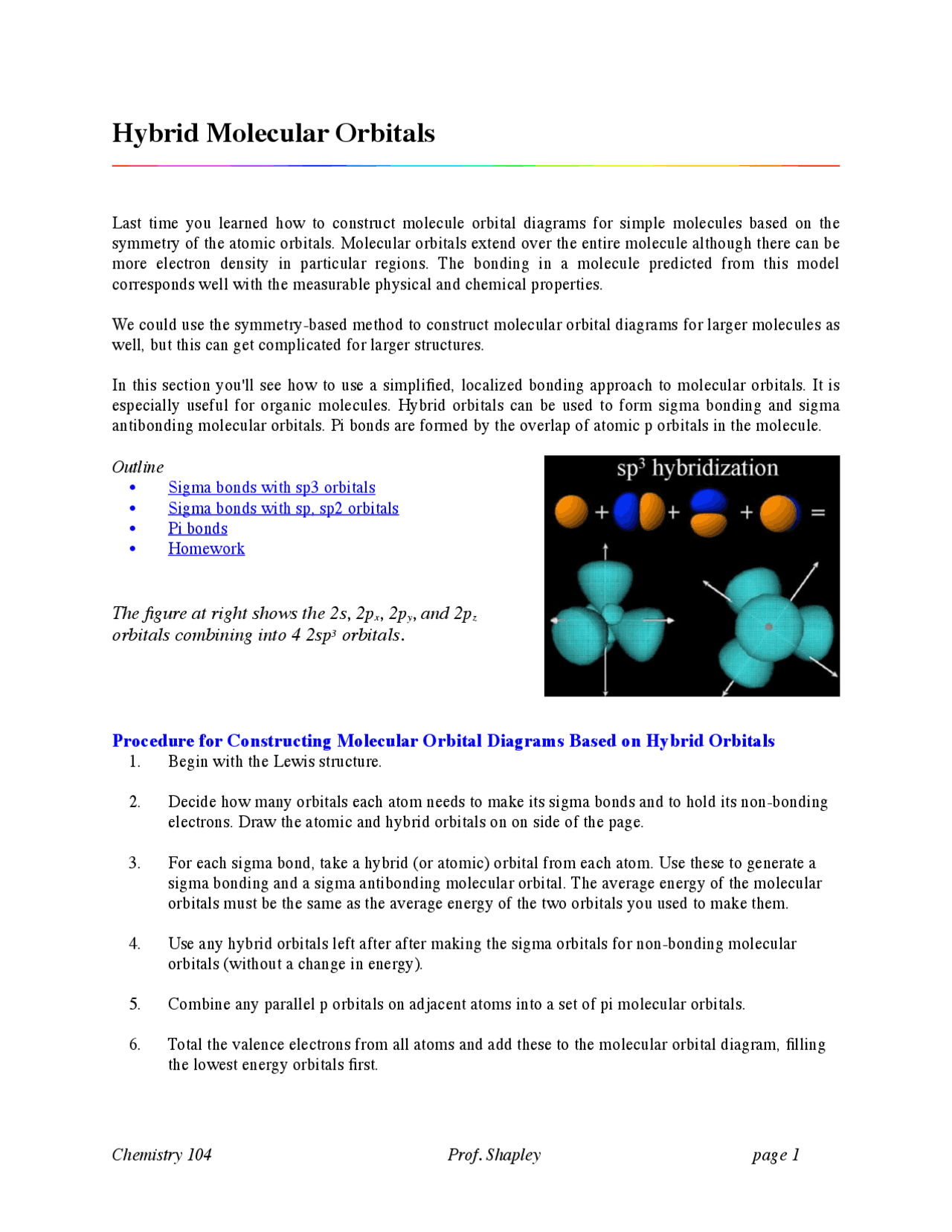 Hybrid Molecular Orbitals Summaries Chemistry Docsity