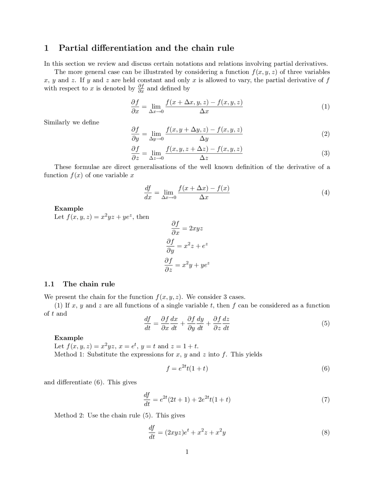 1 Partial Differentiation And The Chain Rule Lecture Notes Pre