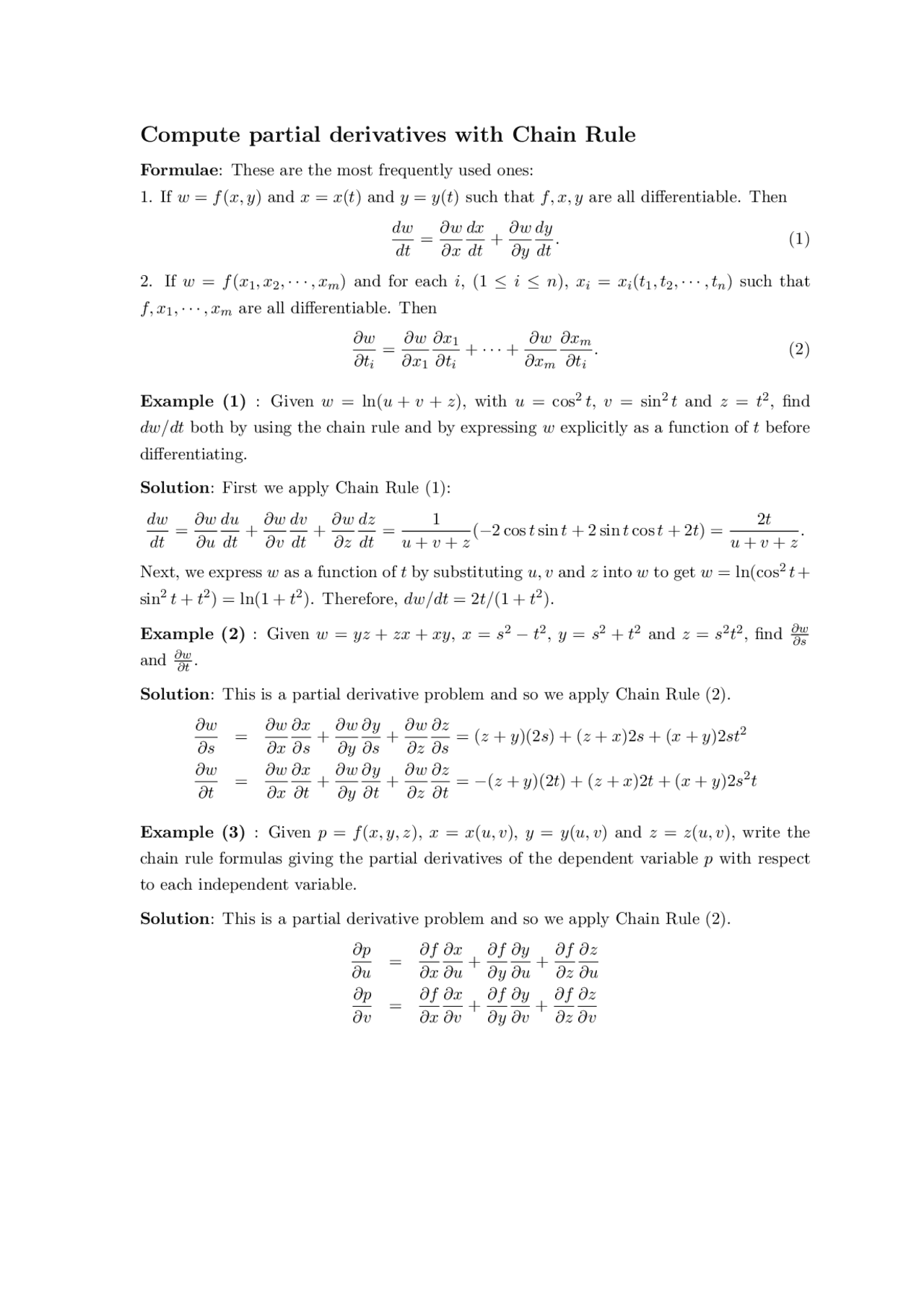Compute Partial Derivatives With Chain Rule Exams Pre Calculus Docsity