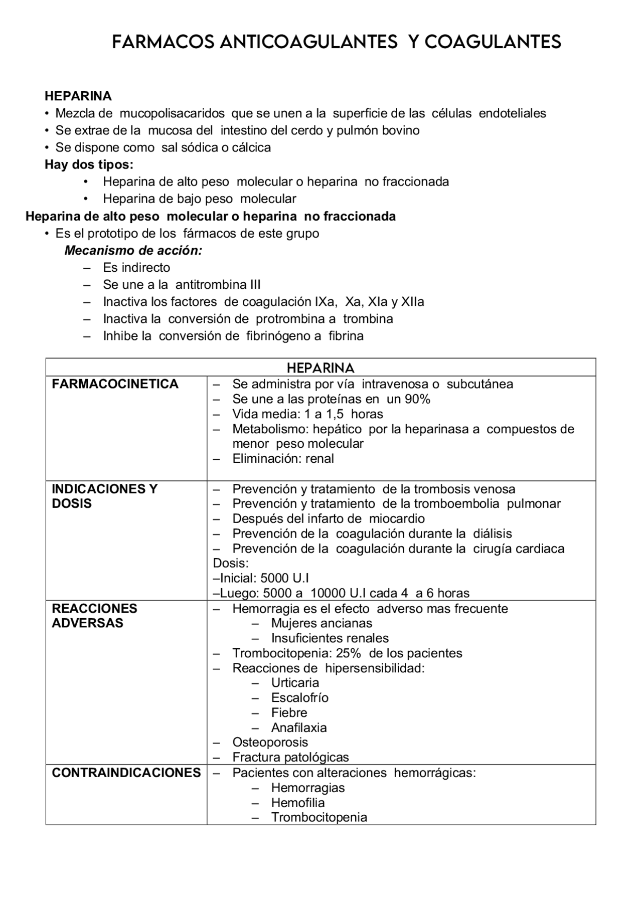 Fármacos Anticoagulantes Resúmenes De Farmacología Docsity