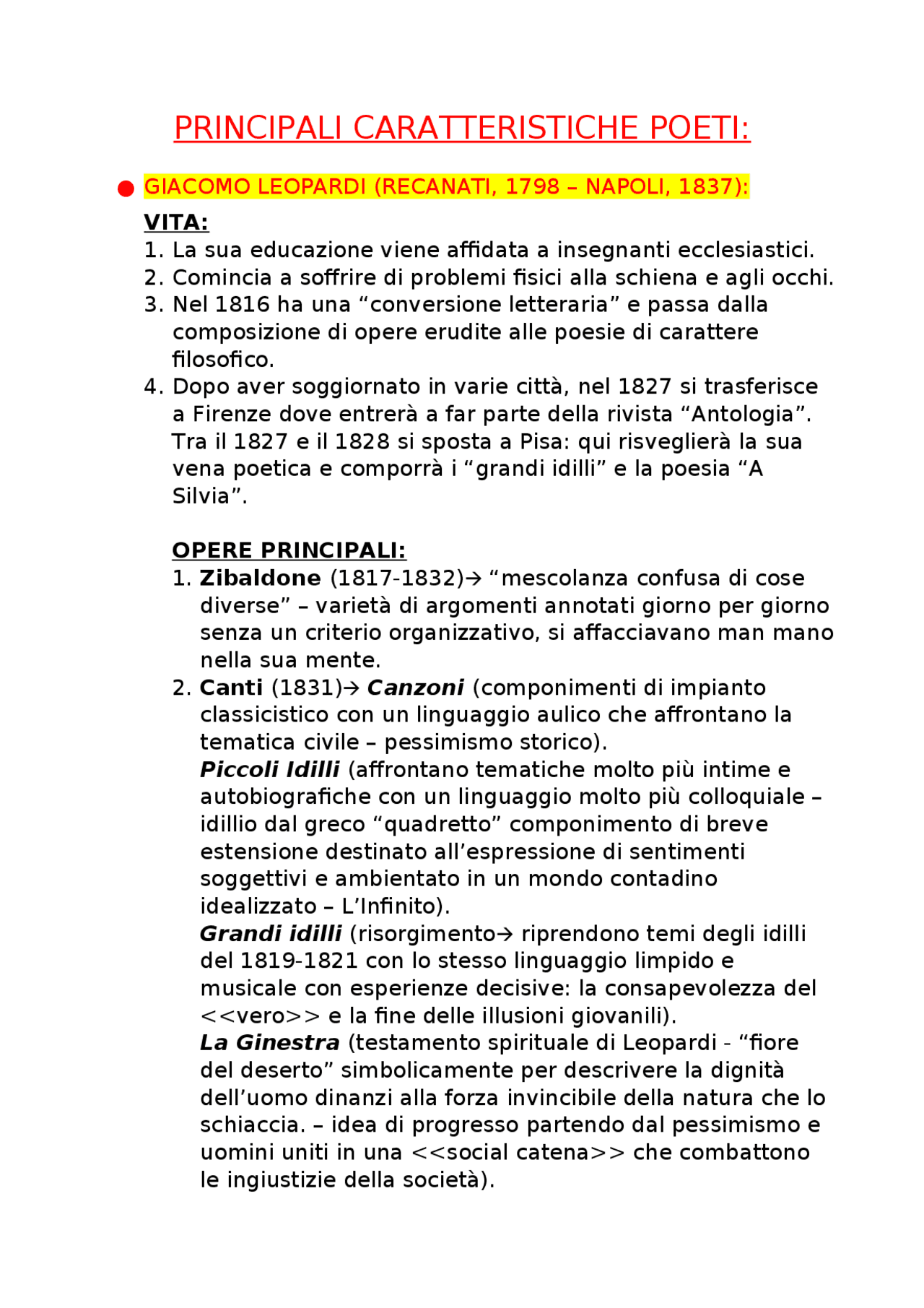 Sintesi Dei Più Importanti Poeti Appunti Di Italiano Docsity