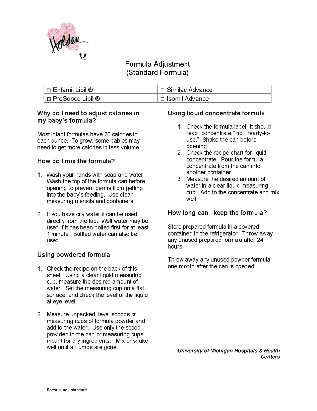 Formula Adjustment (Standard Formula) | Slides Nutrition | Docsity