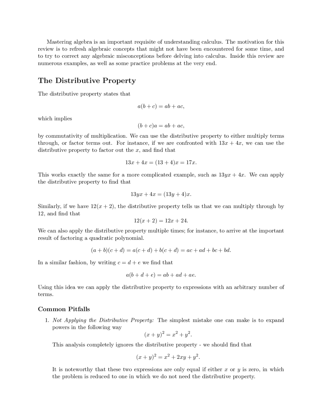 The Distributive Property Exams Calculus Docsity