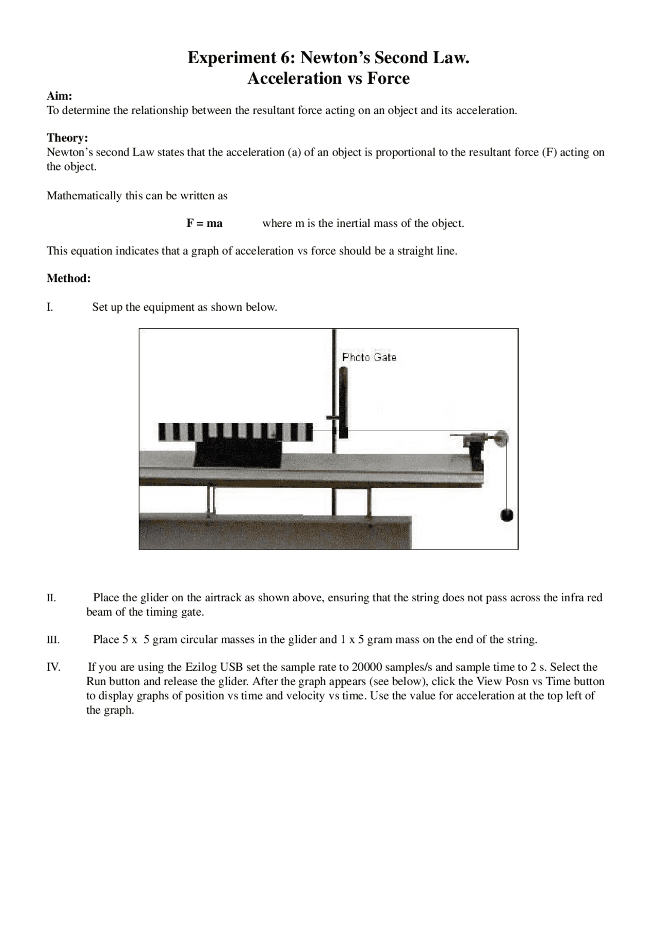 Experiment 6: Newton's Second Law. Acceleration vs Force | Exams Law ...