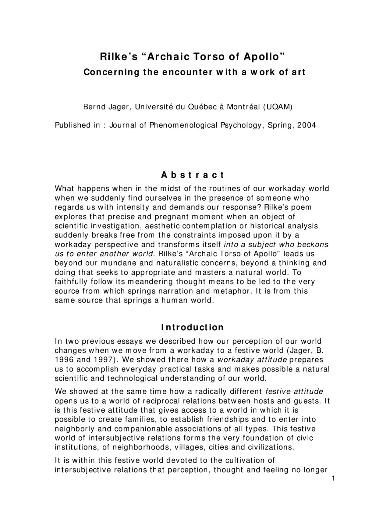 Rilke's “Archaic Torso of Apollo” | Exercises Art | Docsity