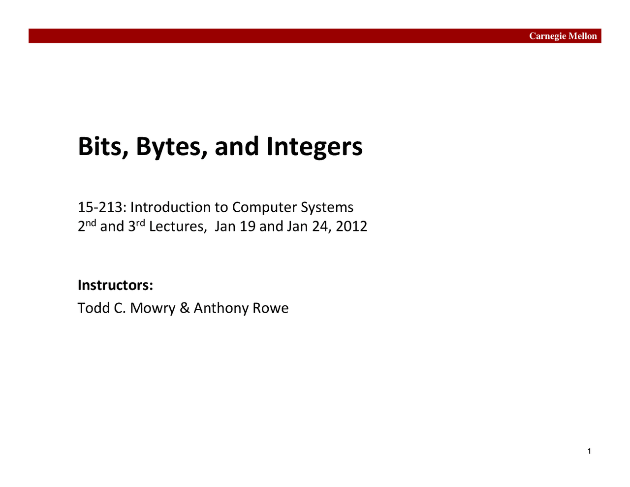 Bits Bytes And Integers Lecture Notes C Programming Docsity