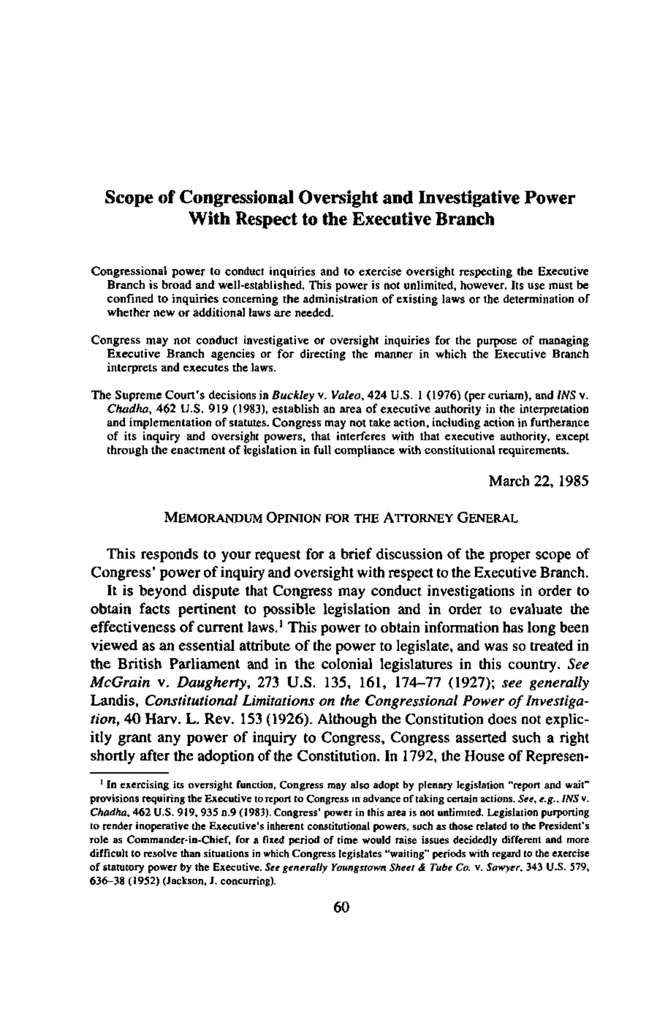 Scope of Congressional Oversight and Investigative Power ... | Slides ...