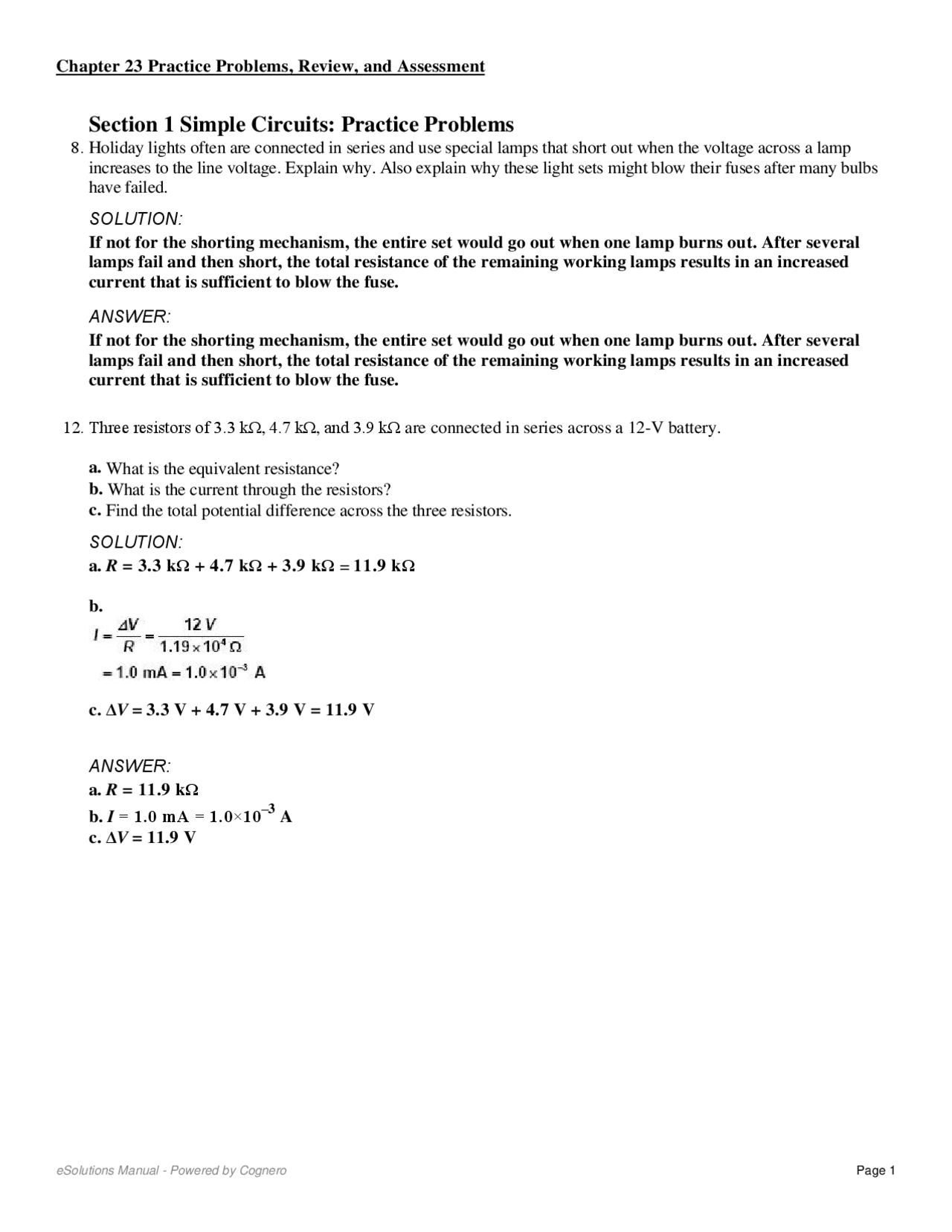Section 1 Simple Circuits: Practice Problems | Exercises Circuit Theory ...