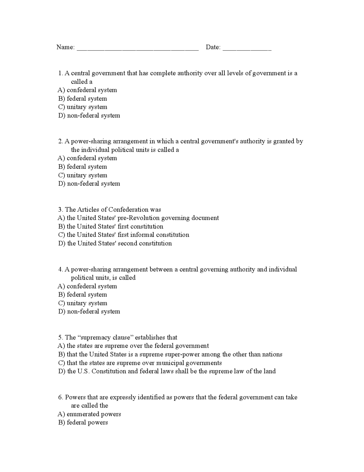 Chapter 3 Federalism | Schemes and Mind Maps Law | Docsity