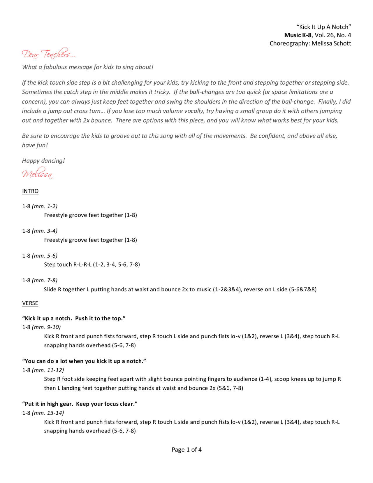 Kick It Up A Notch - Movement Teaching Notes | Exams Music | Docsity