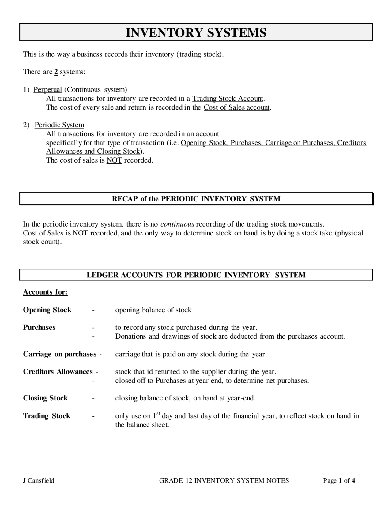 PERIODIC INVENTORY SYSTEM | Exercises Business | Docsity