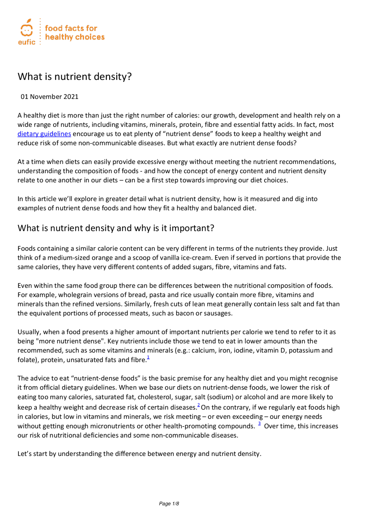 What is nutrient density? | Lecture notes Nutrition | Docsity