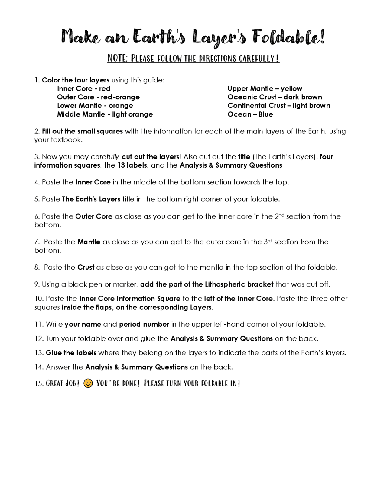 Make an Earth's Layer's Foldable! | Lecture notes Earth Sciences | Docsity