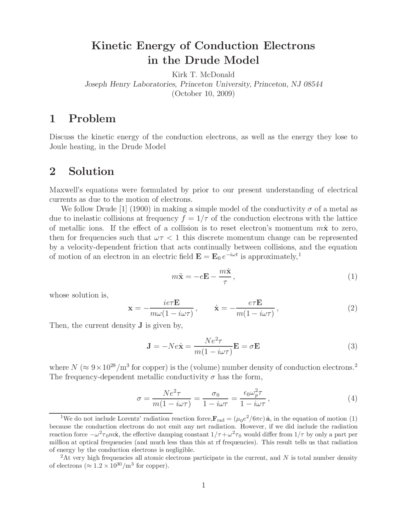 Kinetic Energy of Conduction Electrons in the Drude Model | Slides ...