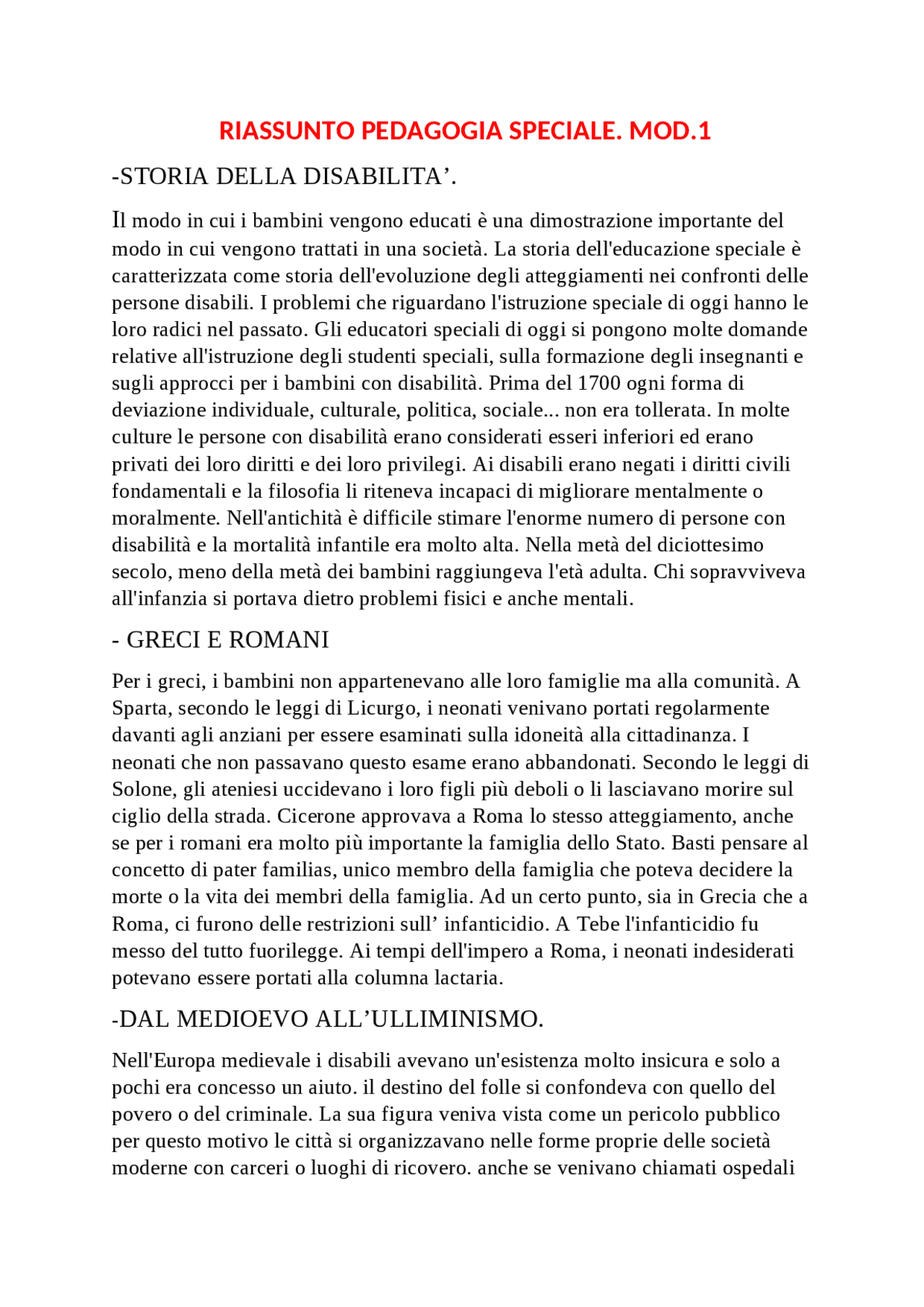 Pedagogia speciale modulo 1 | Appunti di Pedagogia | Docsity