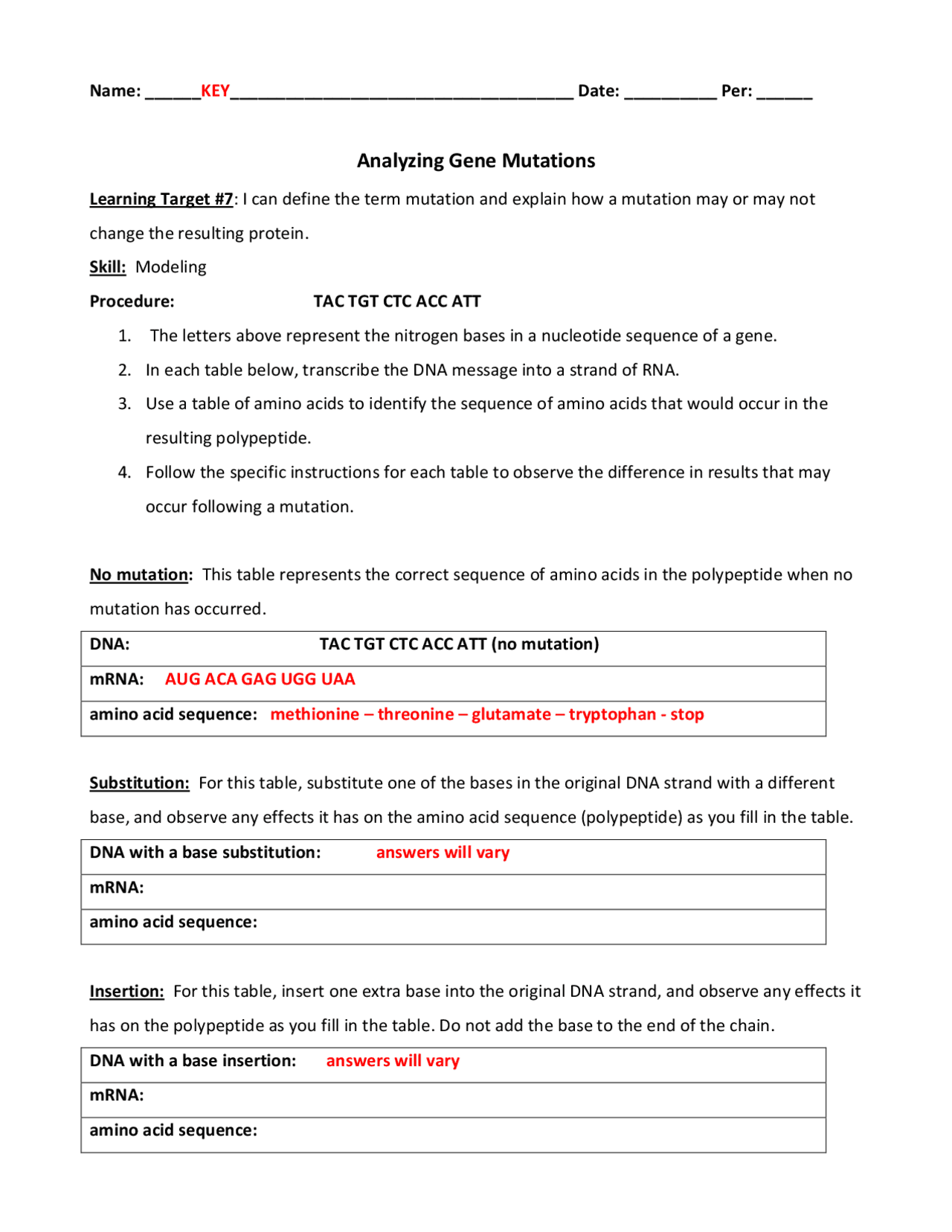 Analyzing Gene Mutations Lecture Notes Genetics Docsity