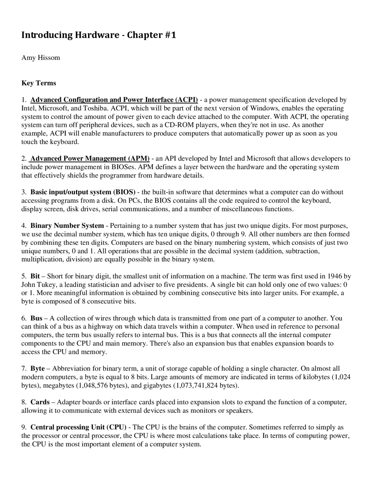 Introducing Hardware Chapter 1 Study Notes Technology Docsity