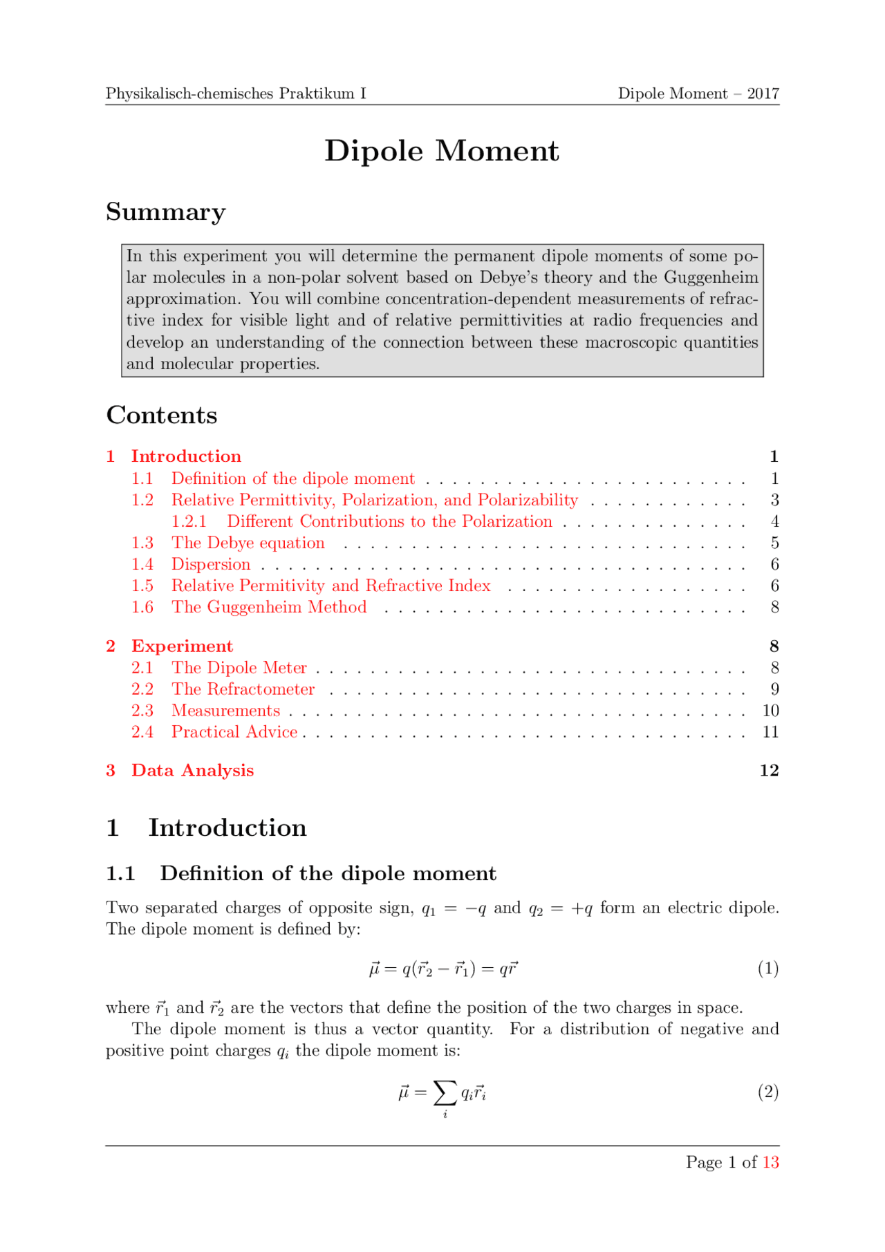 Dipole Moment Exercises Physics Docsity