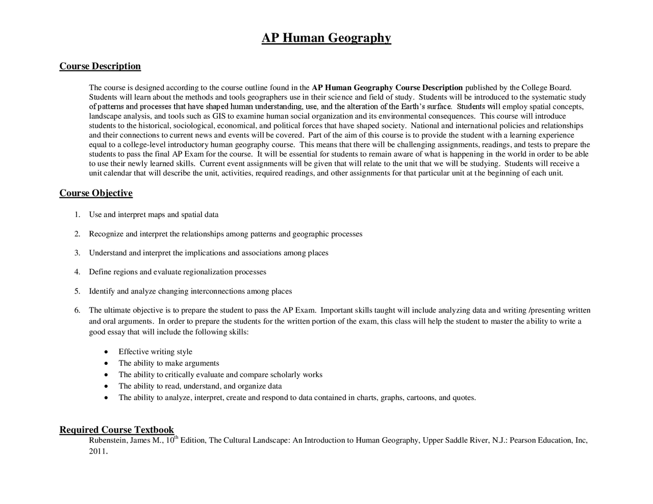 AP Human Geography Course Description and Outline | Exercises Human ...