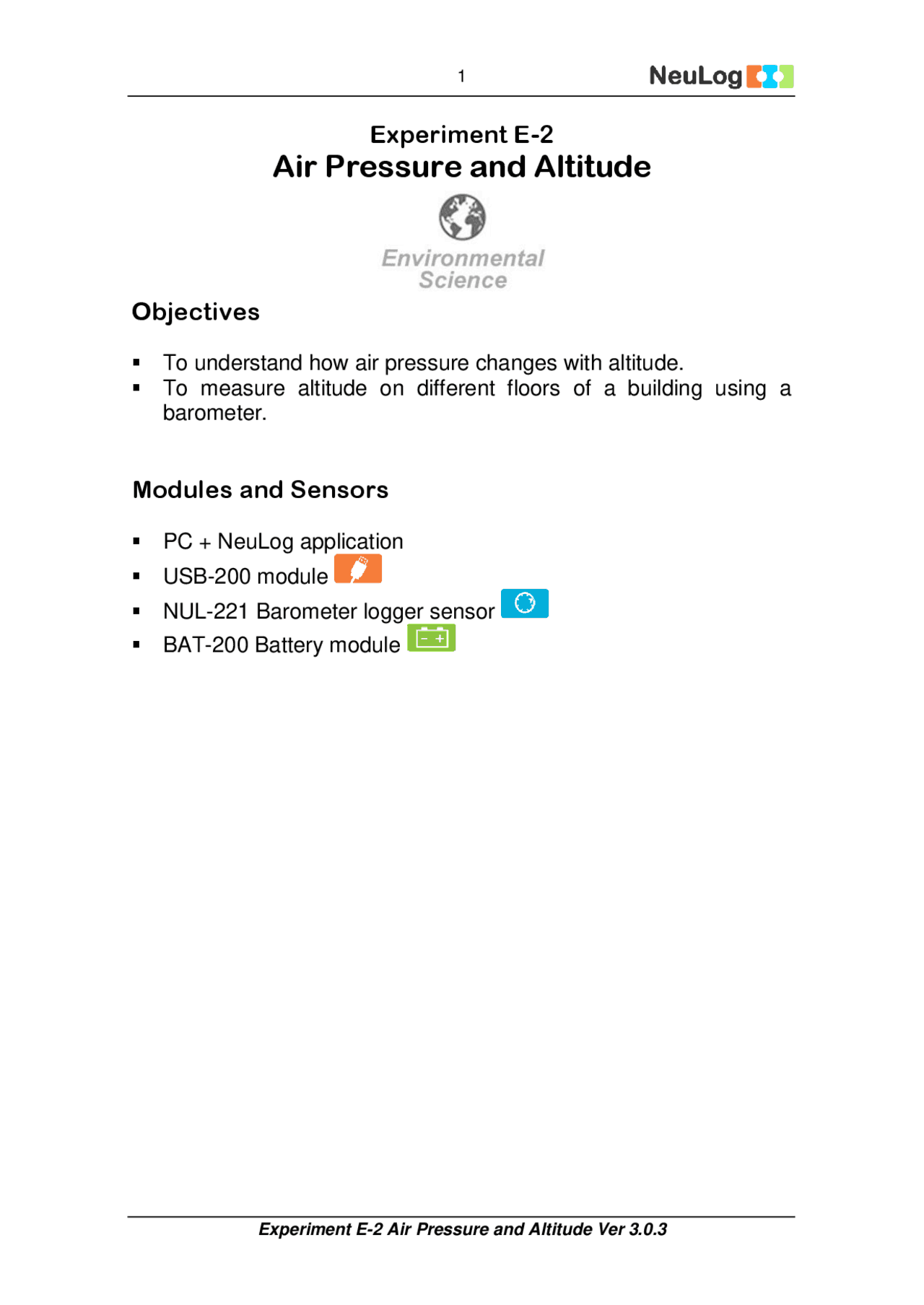Experiment E-2 Air Pressure and Altitude Ver 3.0.3 | Exams ...
