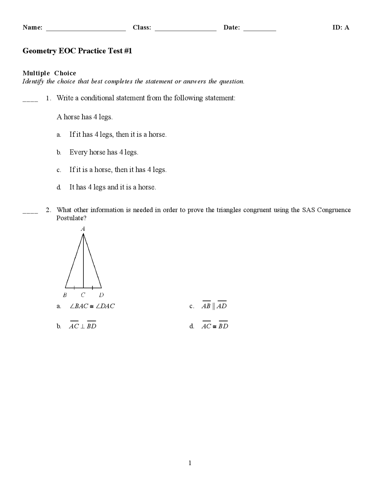 Geometry EOC Practice Test #1: Multiple Choice Questions | Schemes and ...