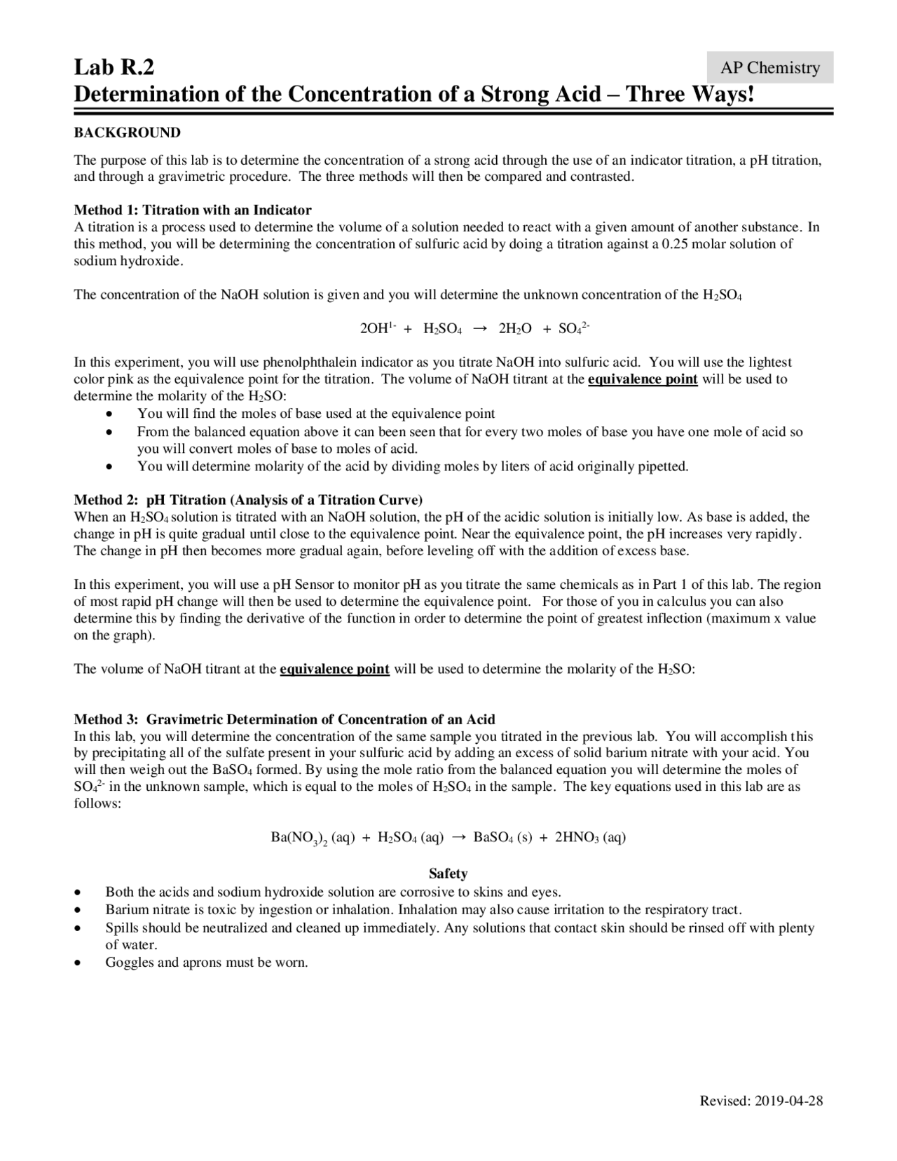 Lab R.2 Determination of the Concentration of a Strong Acid | Study ...