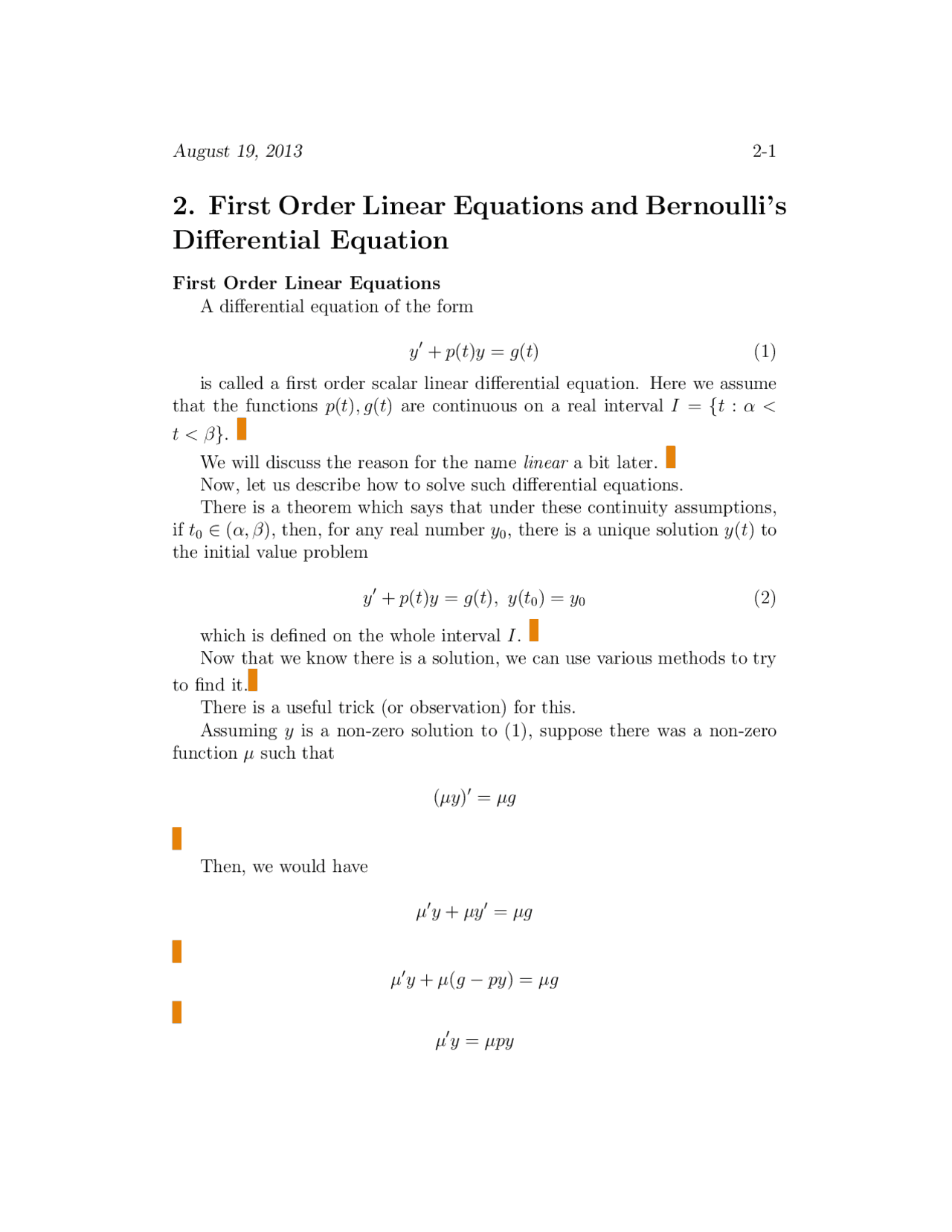 2. First Order Linear Equations and Bernoulli's Differential ...