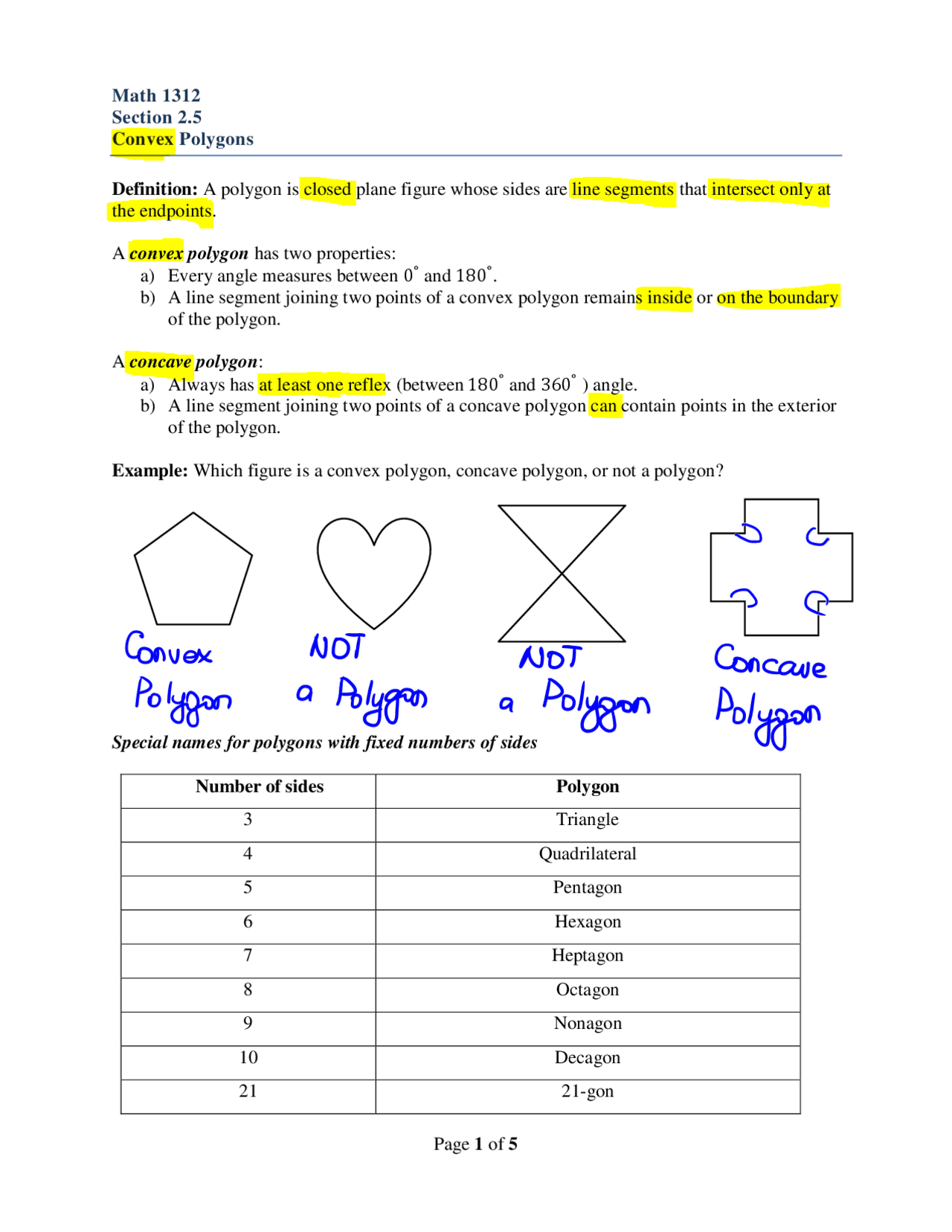 Page 1 of 5 Math 1312 Section 2.5 Convex Polygons Definition | Summaries Computational Geometry ...