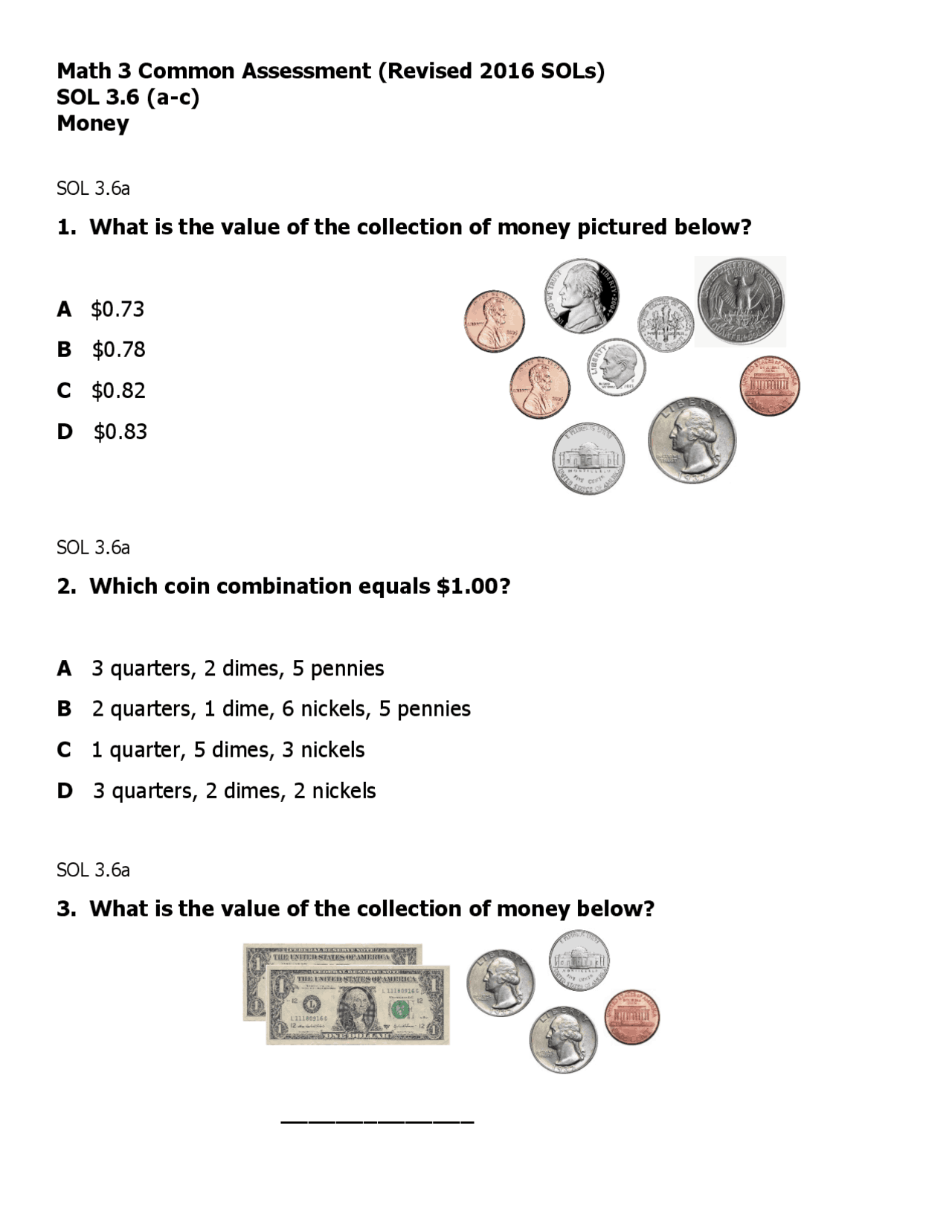 Money Common Assessment.pdf | Exercises French | Docsity