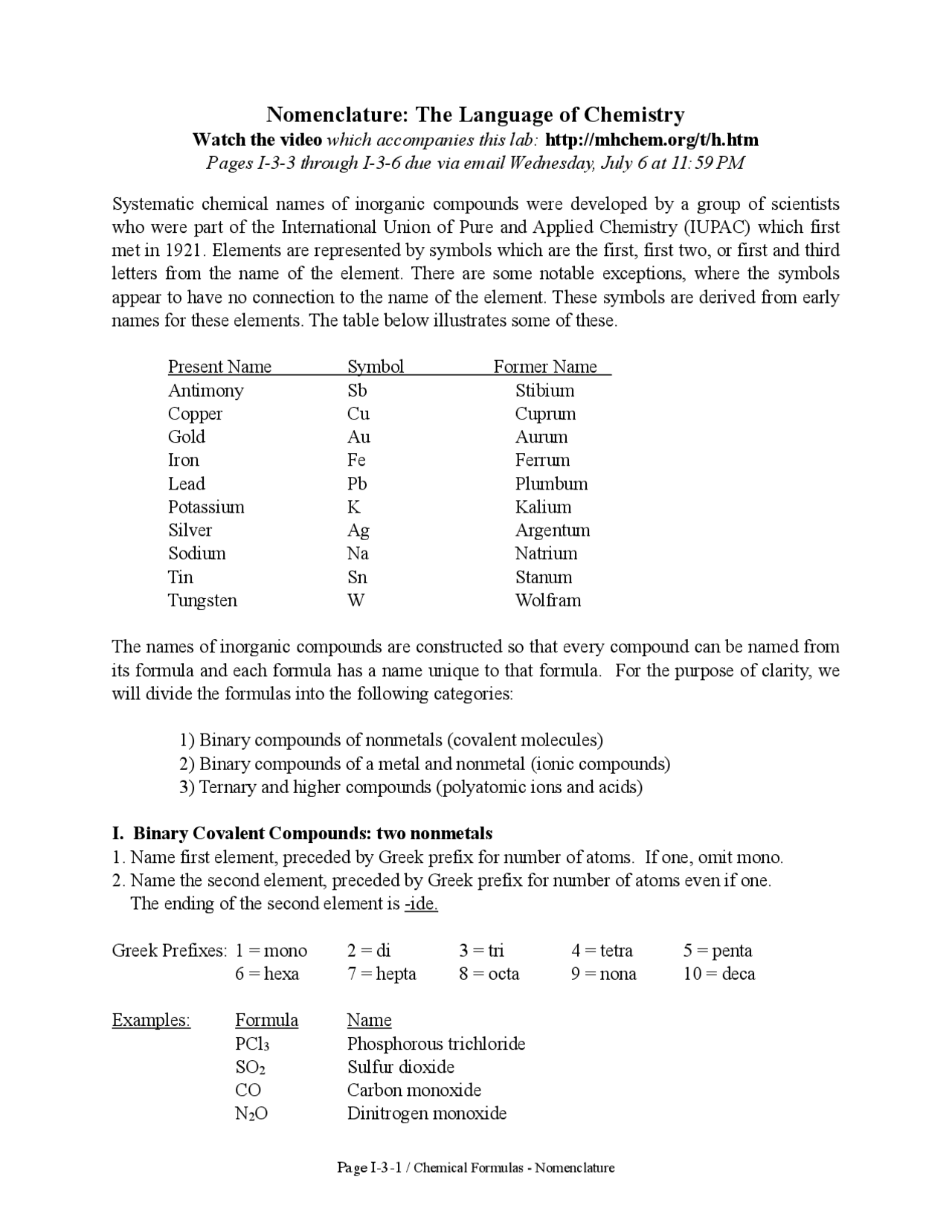 Nomenclature: The Language of Chemistry | Exams Chemistry | Docsity