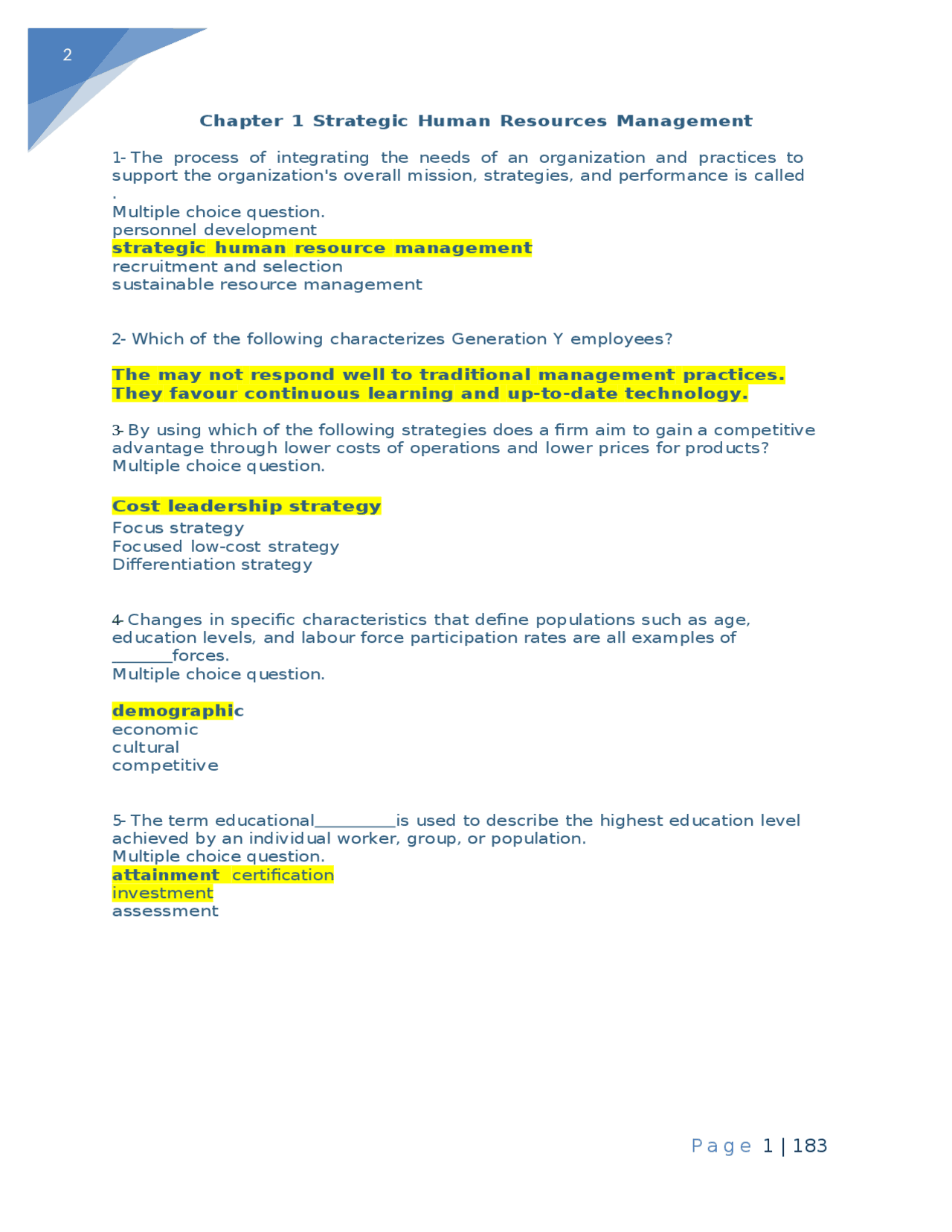 Human resources management question bank Complete Solution Guide ...