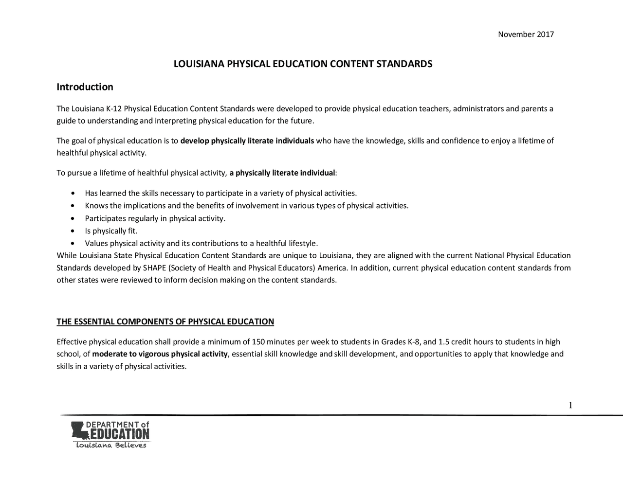 Physical Education Content Standards Introduction | Exámenes Educación ...