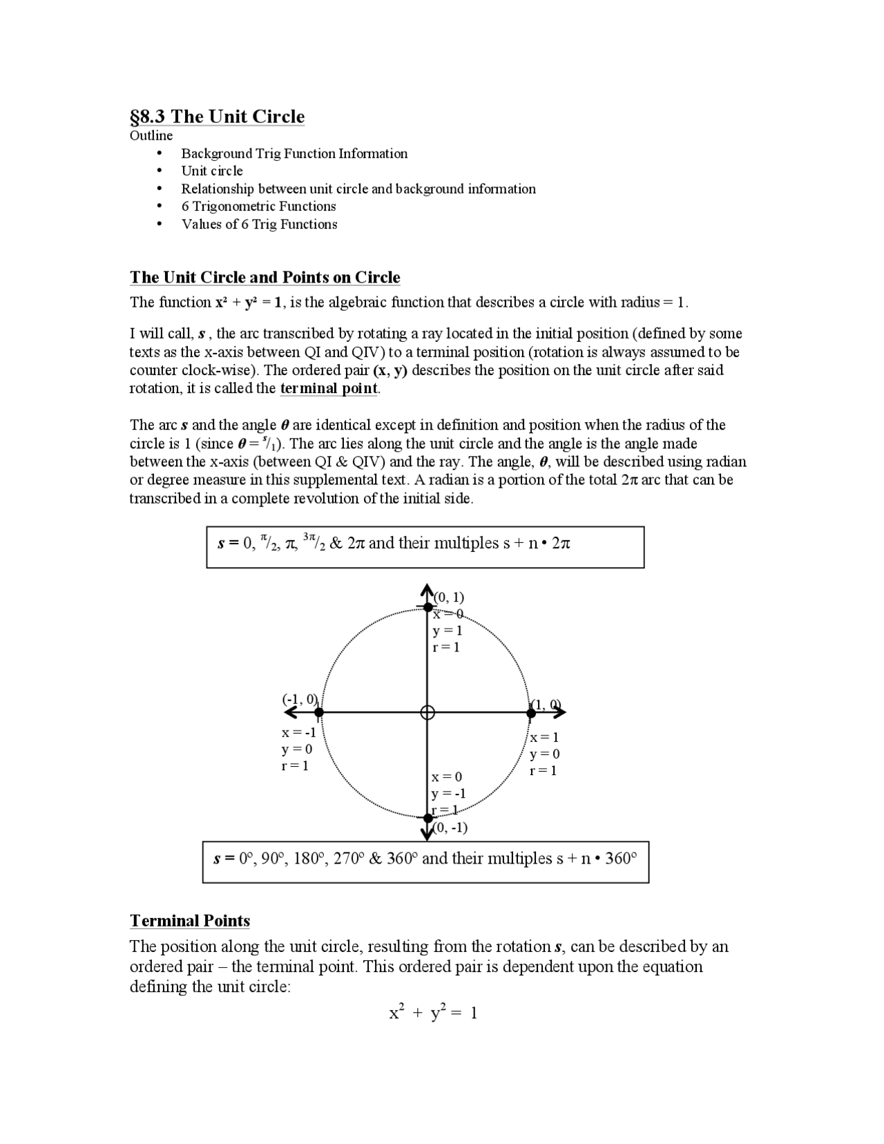 §8.3 The Unit Circle | Summaries Geometry | Docsity