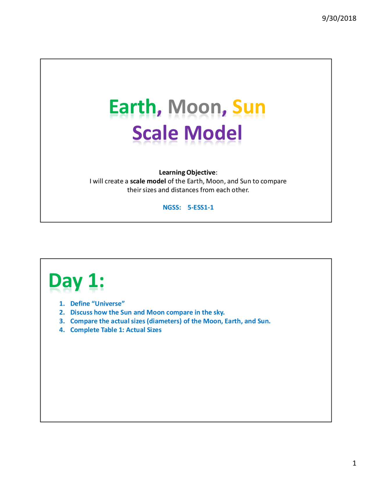 Earth, Moon, Sun Scale Model Day 1: | Lecture notes Astronomy | Docsity