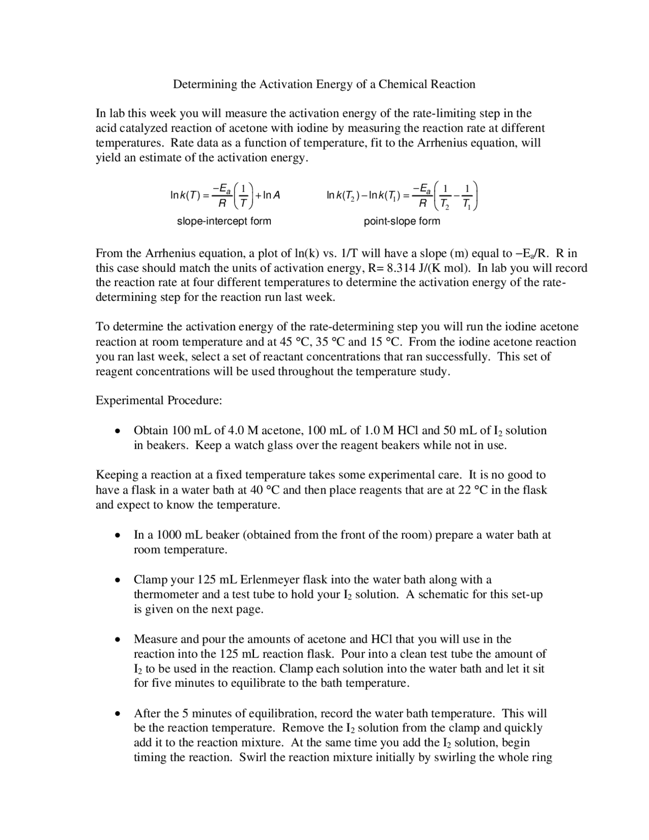 Determining the Activation Energy of a Chemical Reaction | Study notes ...