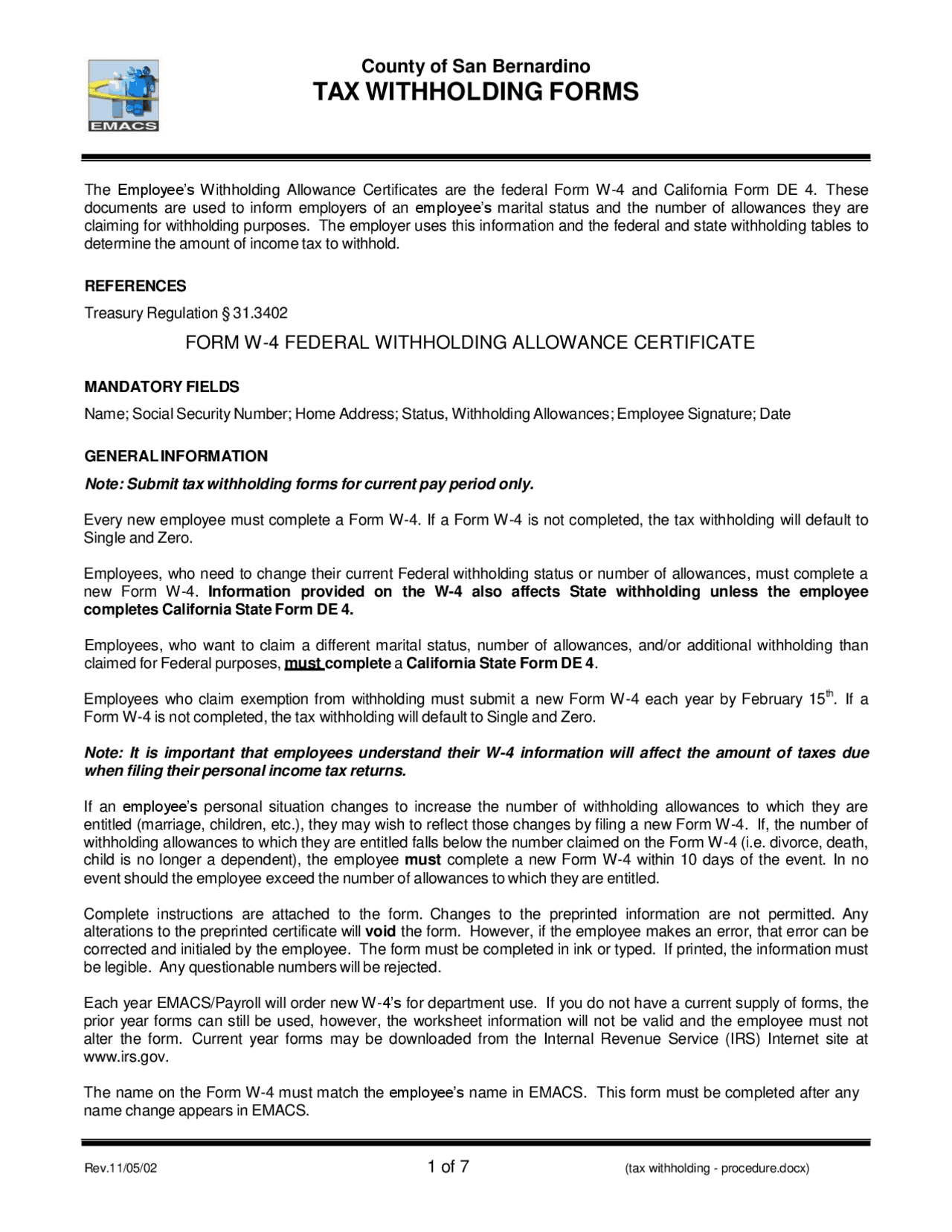 TAX WITHHOLDING FORMS | Exams Tax Legislation and Financial Law | Docsity