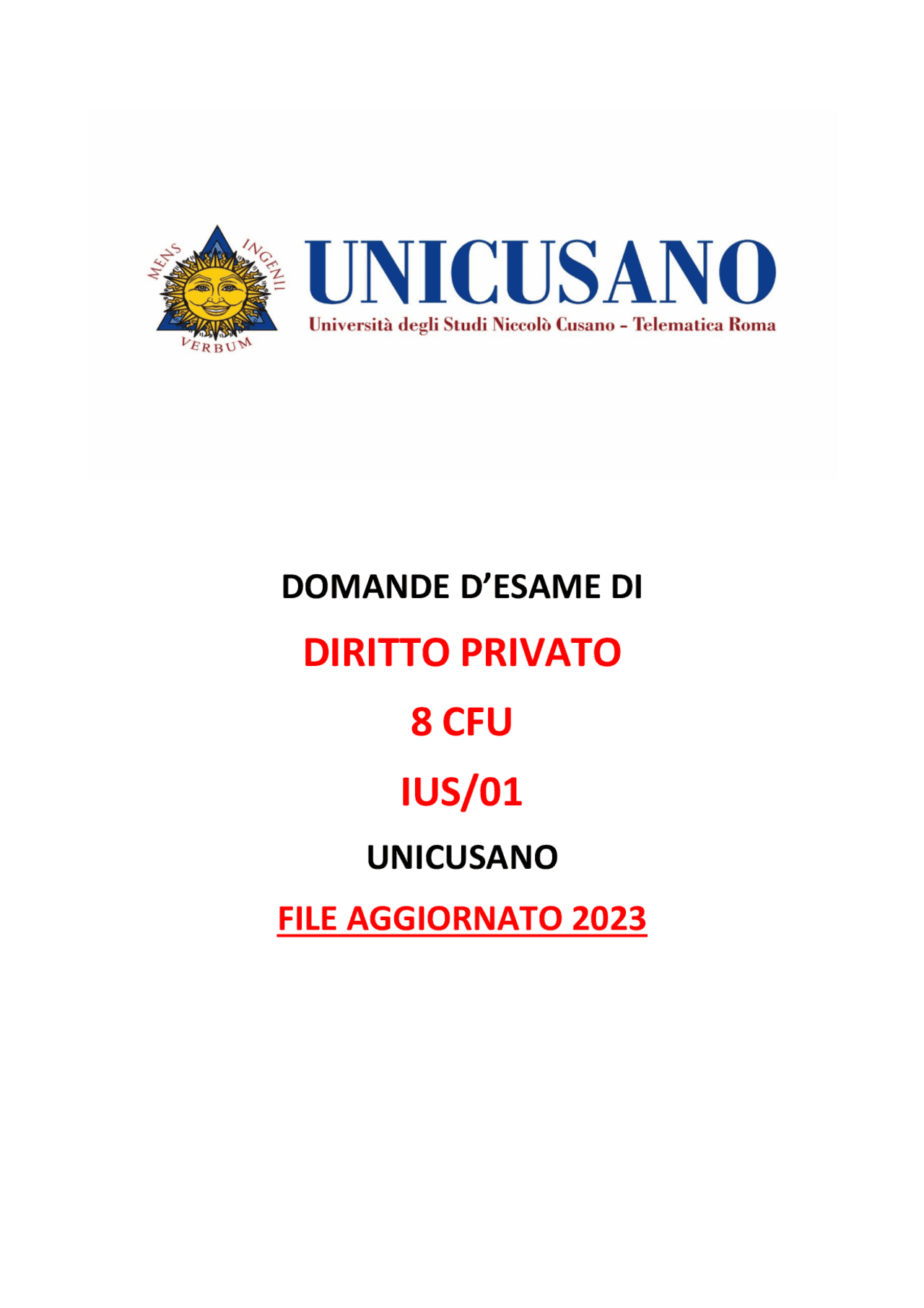 Test Diritto Privato 8 Cfu Unicusano Domande E Risposte Aggiornate 2023