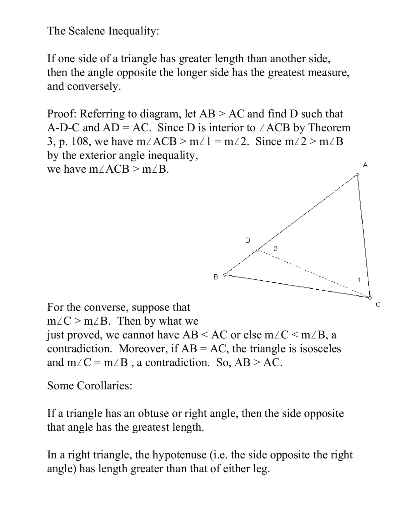 The Scalene Inequality: If one side of a triangle has greater ...