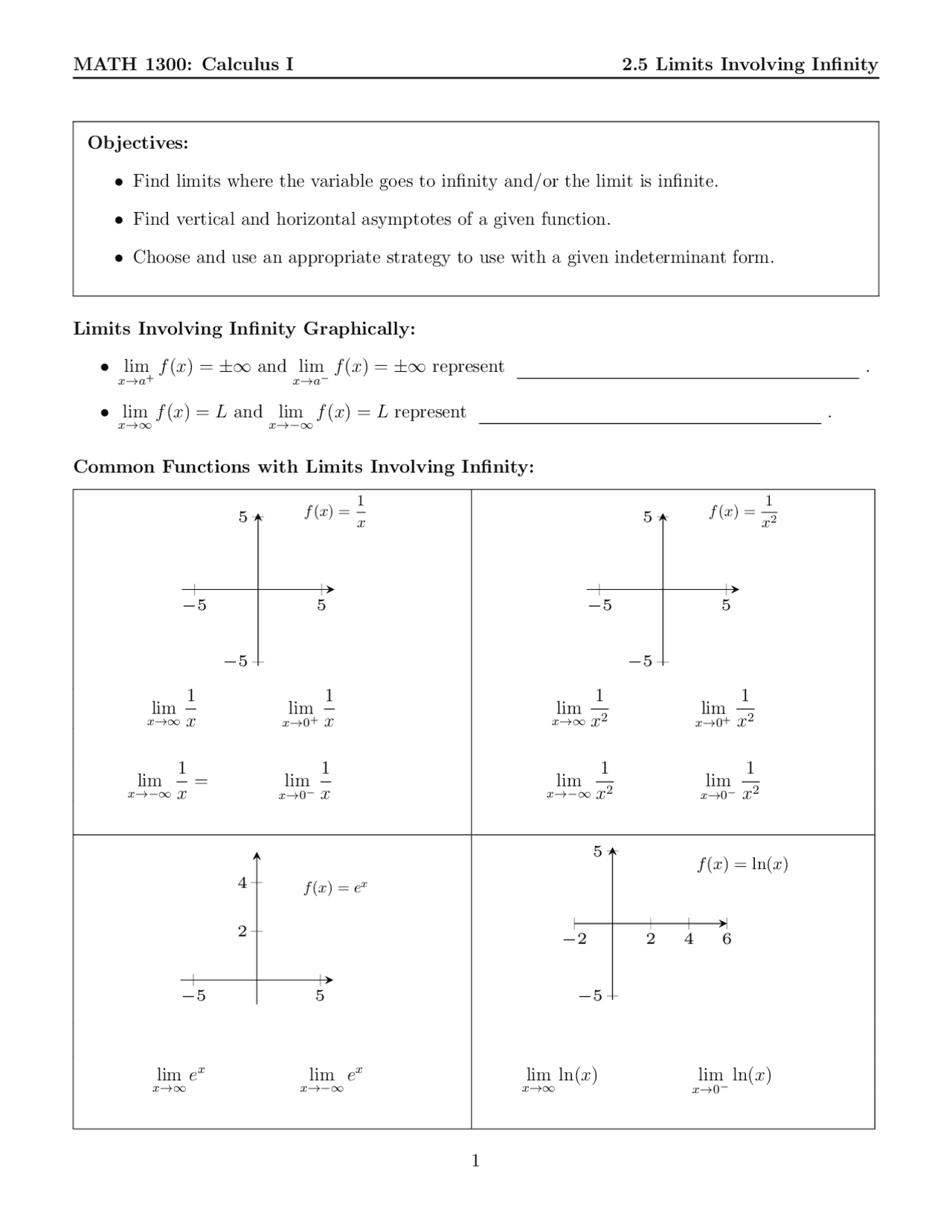 MATH 1300: Calculus I 2.5 Limits Involving Infinity Objectives | Study ...