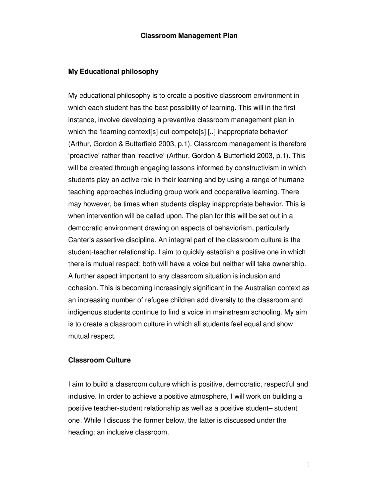 1 Classroom Management Plan My Educational philosophy ... | Lecture ...