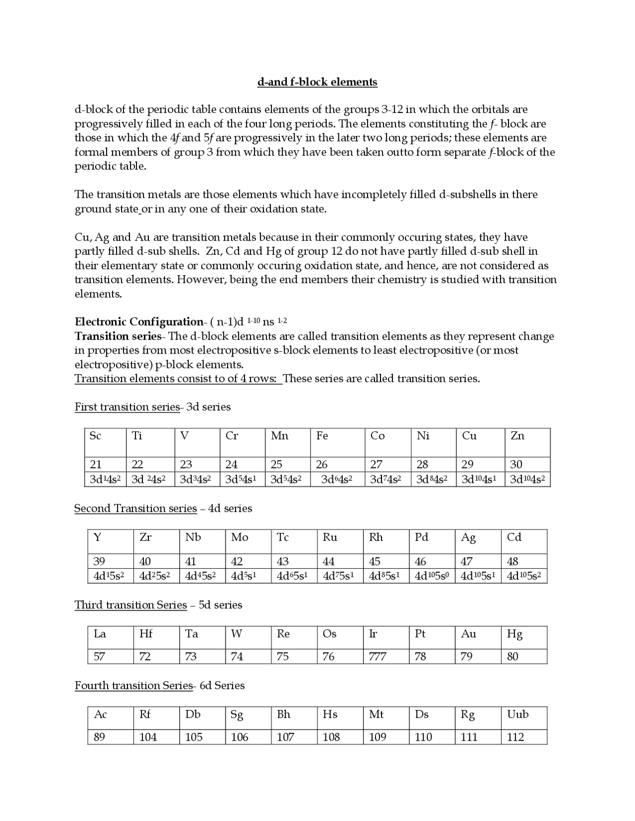 D-and f-block elements d-block of the periodic table contains ...