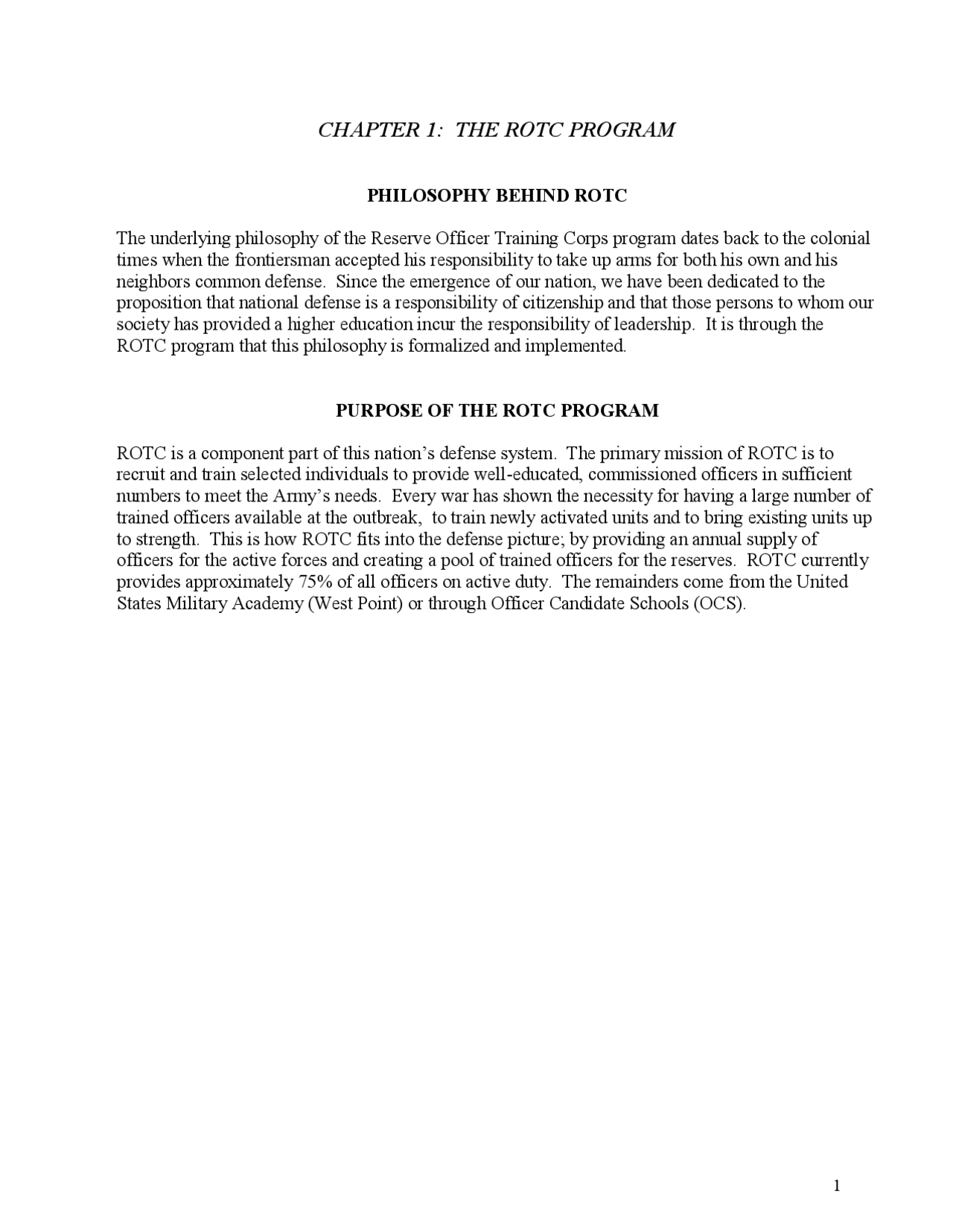 CHAPTER 1: THE ROTC PROGRAM | Exercises Philosophy | Docsity