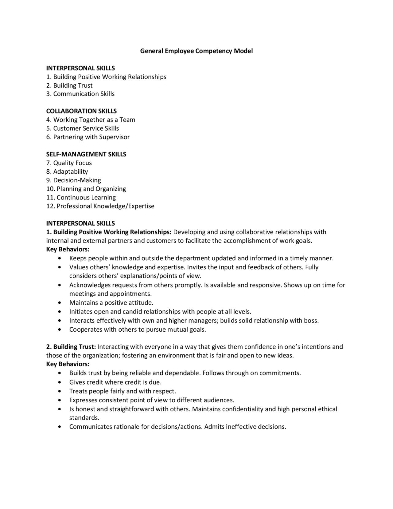 General Employee Competency Model INTERPERSONAL ... | Slides ...