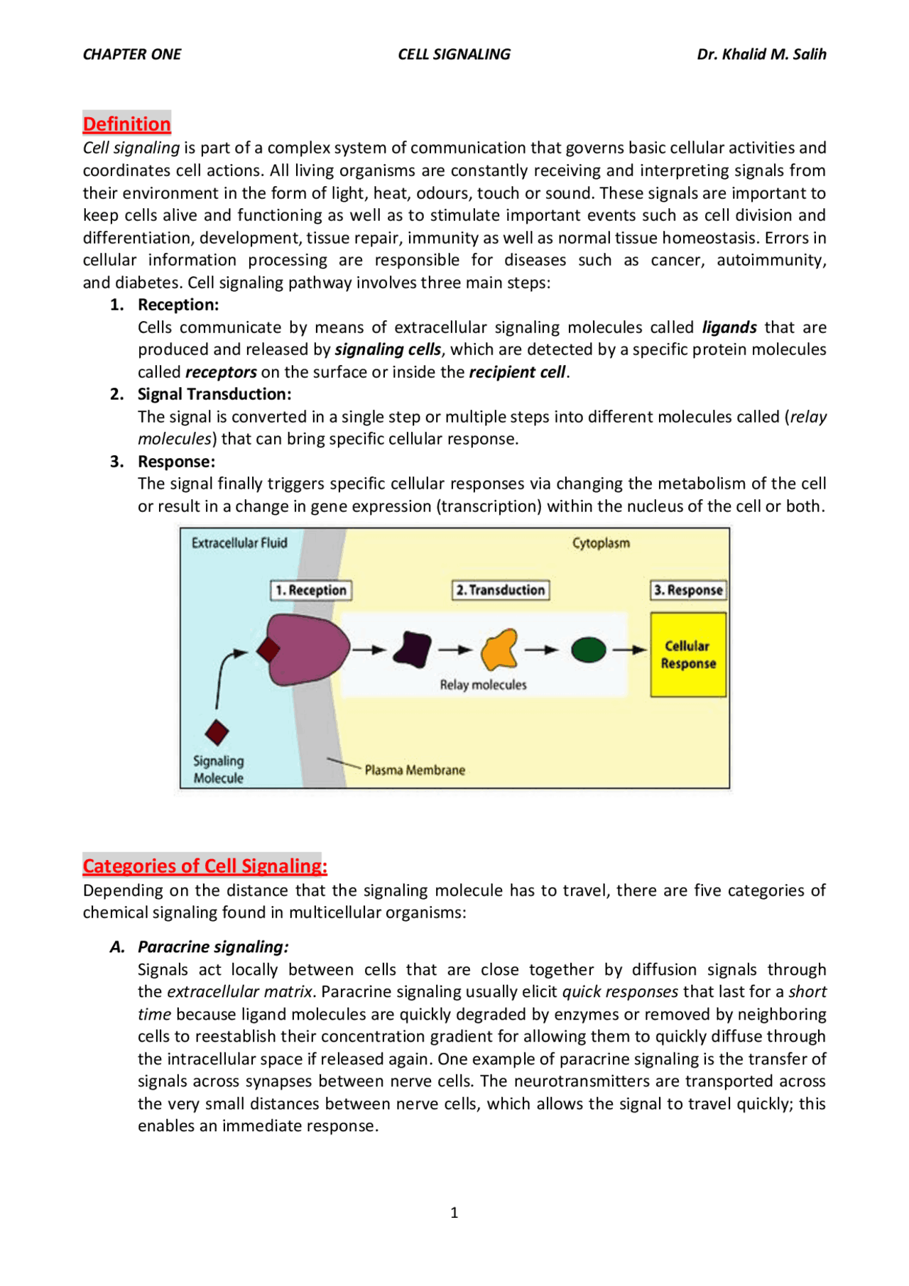 Definition Categories Of Cell Signaling Lecture Notes Communication