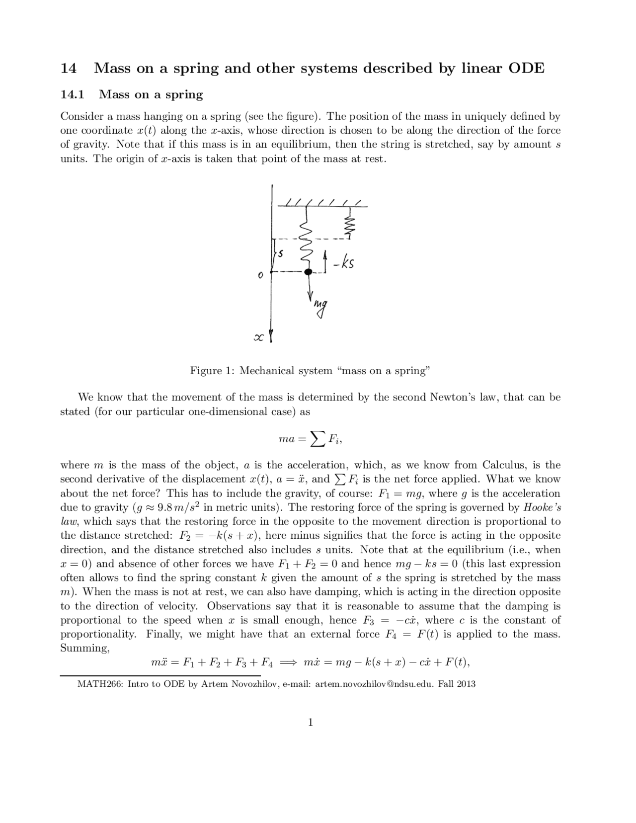 14 Mass on a spring and other systems described by linear ODE ...