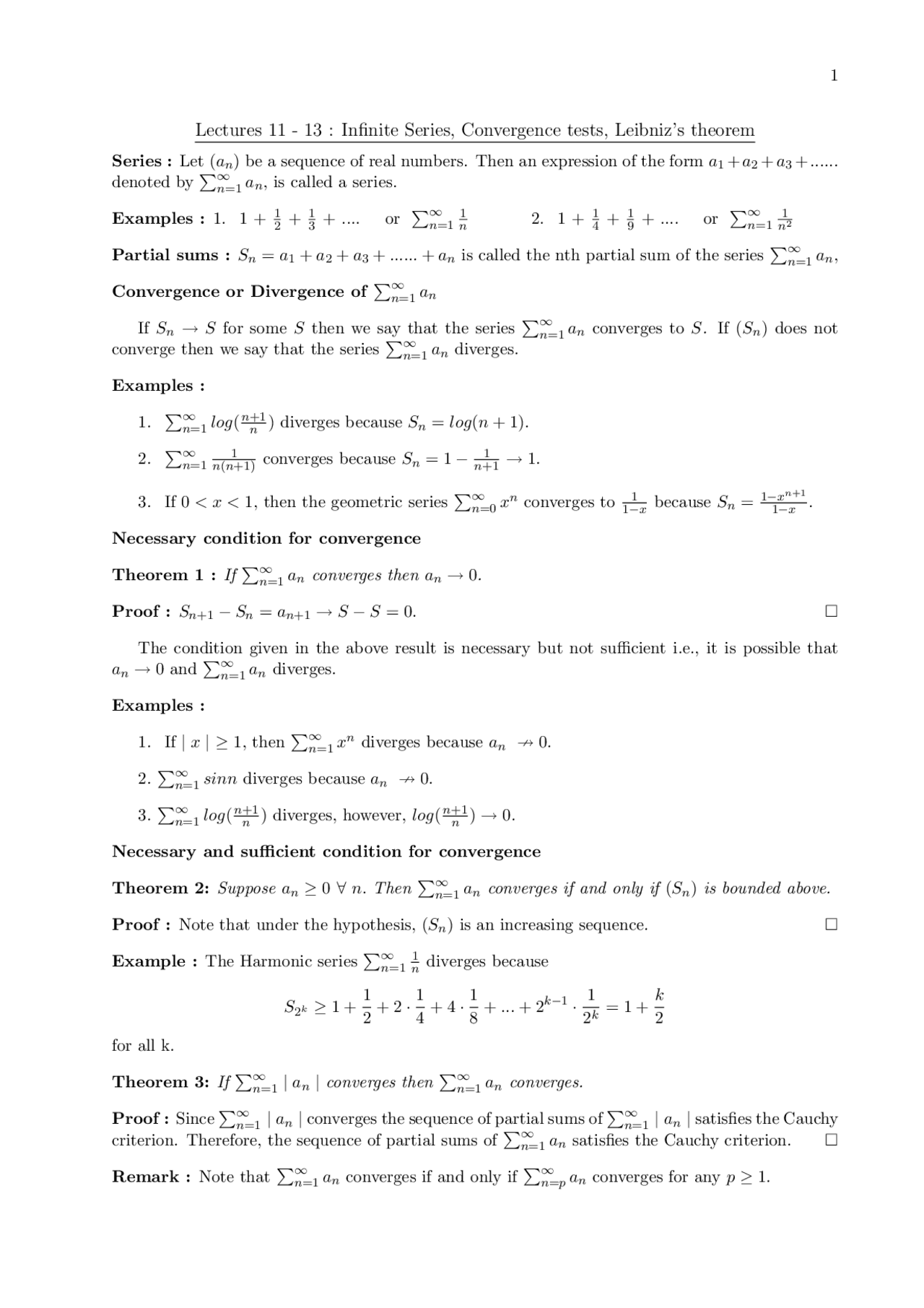 13 Infinite Series Convergence Tests Leibnizs Theorem Summaries