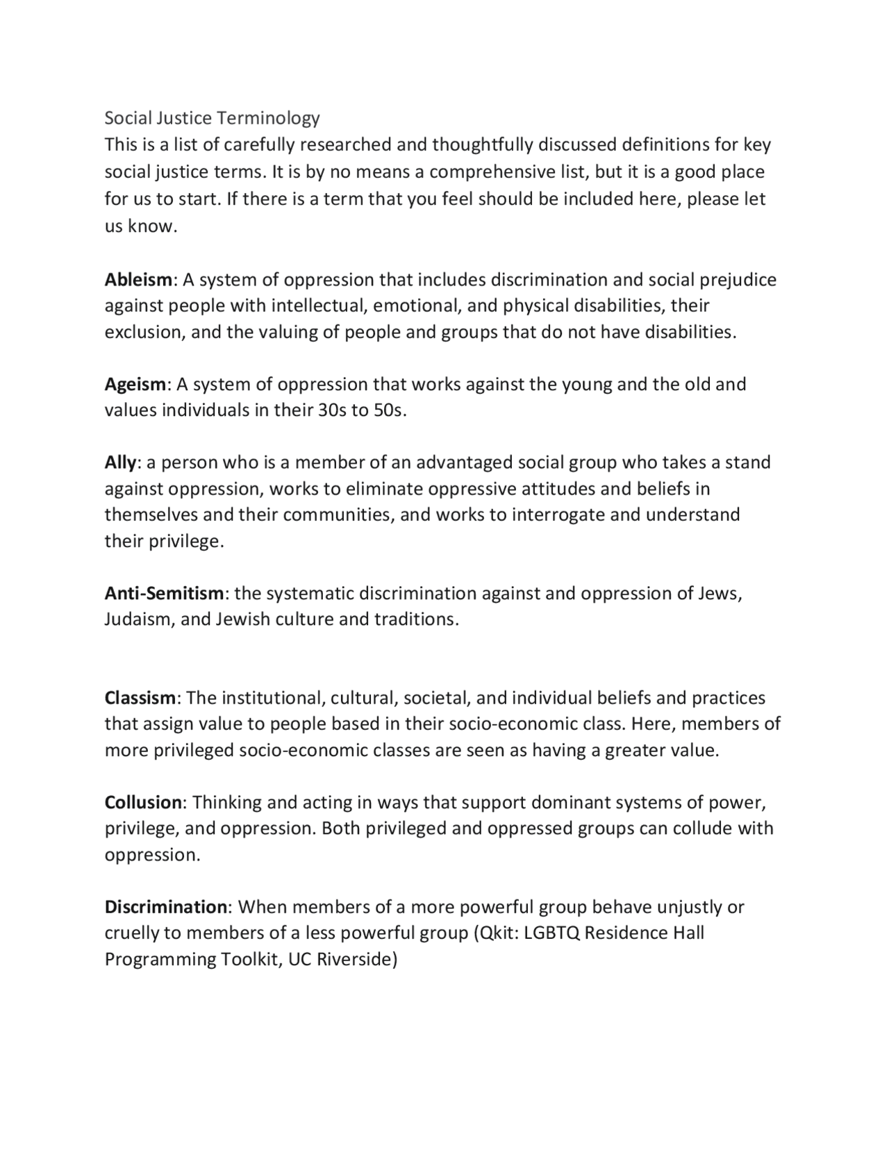 Social Justice Terminology | Exercises Acting | Docsity
